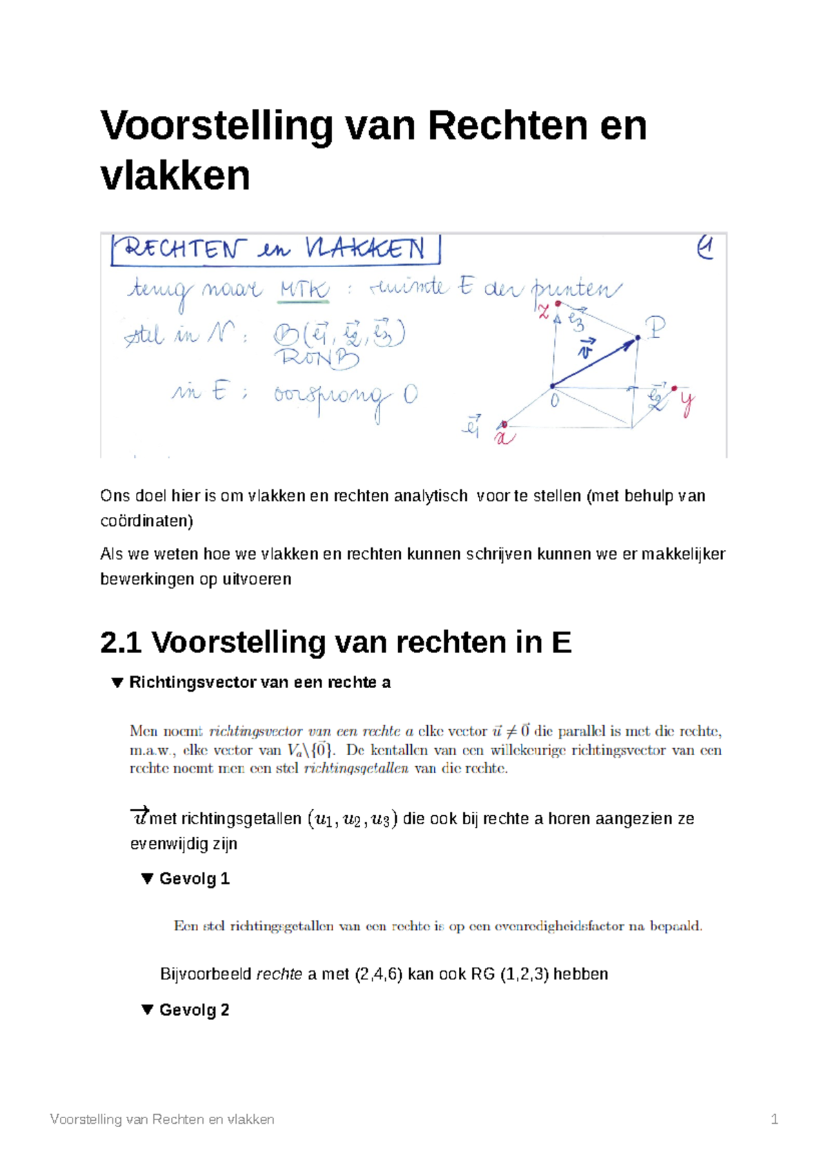 Voorstelling van Rechten en vlakken - Voorstelling van Rechten en ...