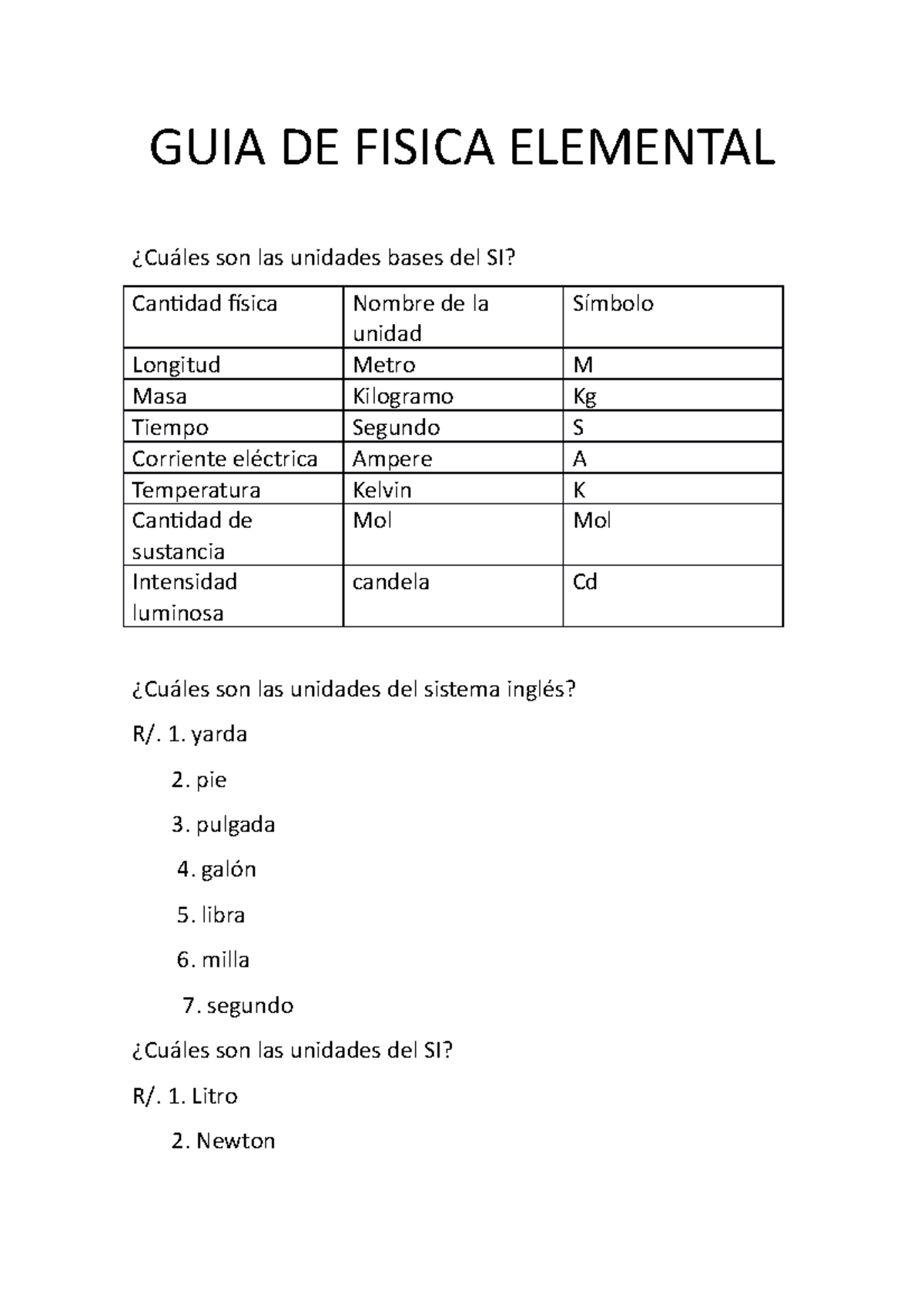 Tablas de repaso Física Elemental - GUIA DE FISICA ELEMENTAL ¿Cuáles ...