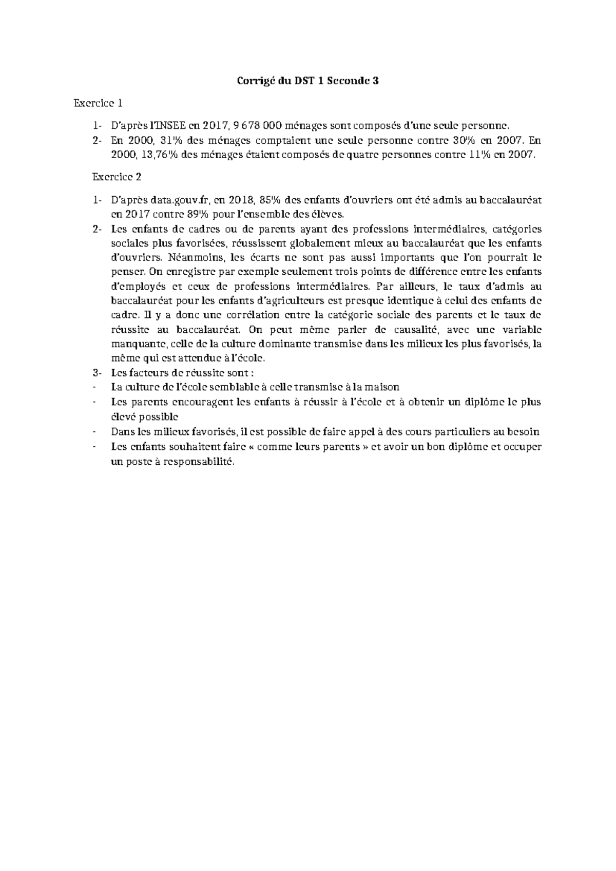 Corrigé DST 1 Seconde 3 - Corrigé du DST 1 Seconde 3 Exercice 1 1- D ...