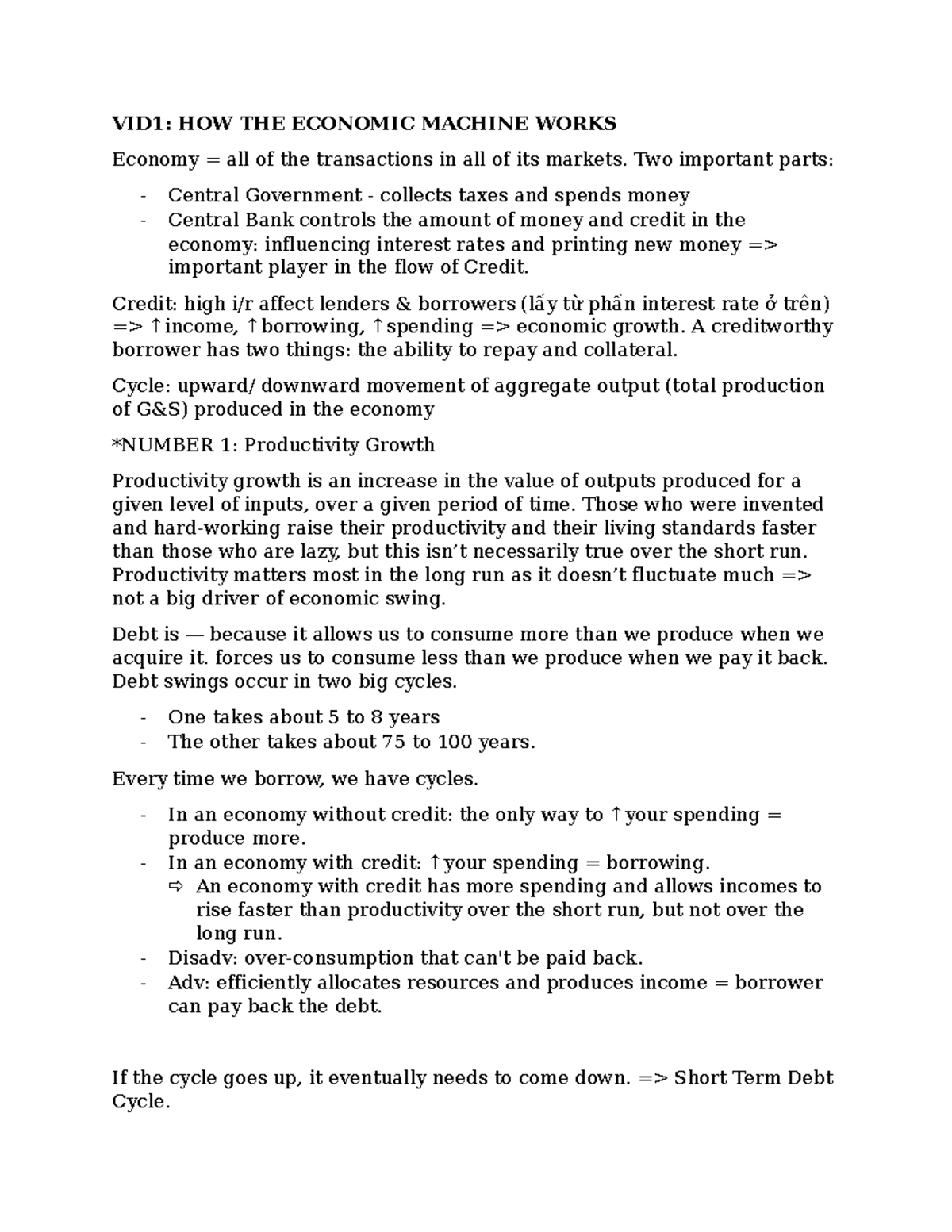 Finals Capital market - VID1: HOW THE ECONOMIC MACHINE WORKS Economy ...