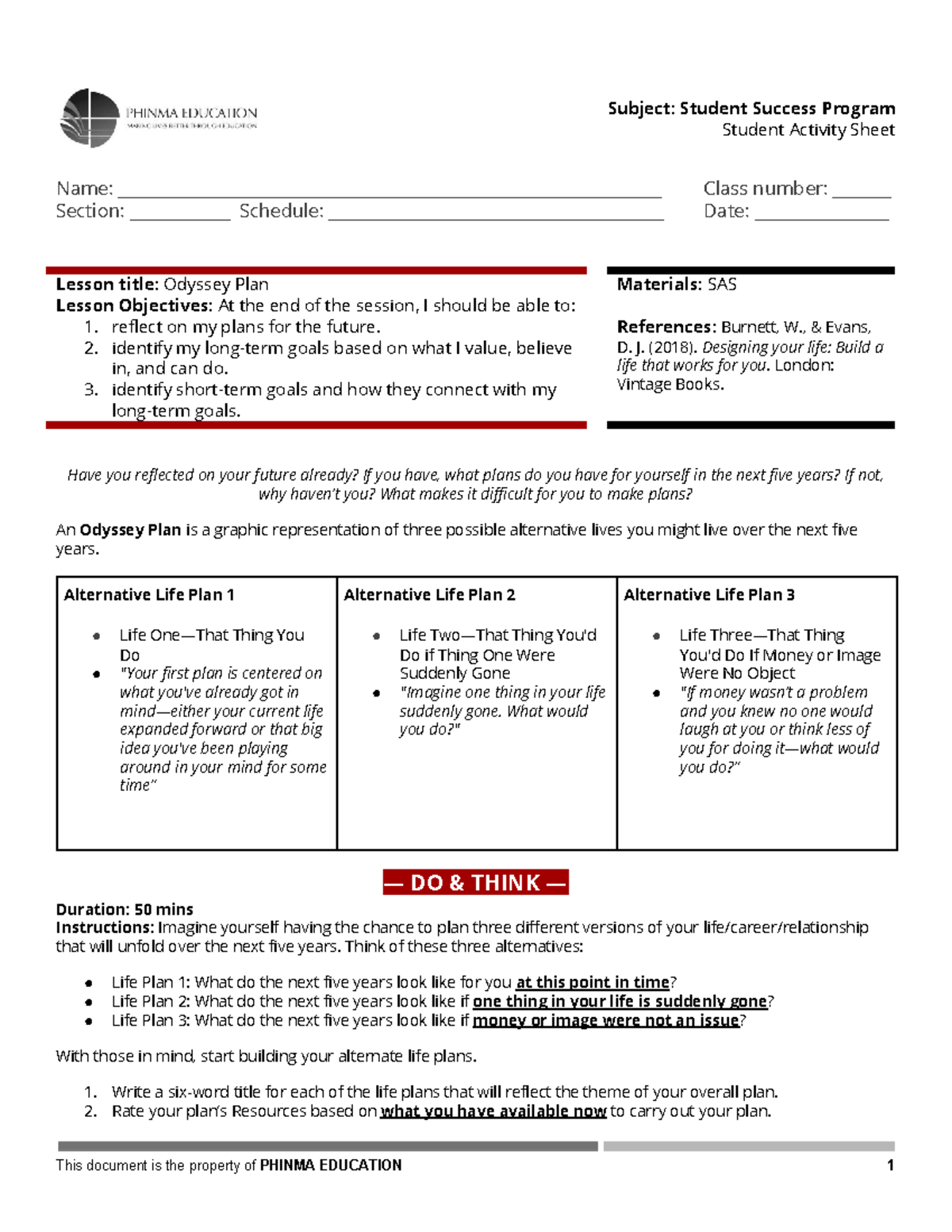SAS Odyssey Plan - notes - Student Activity Sheet Name: - Studocu