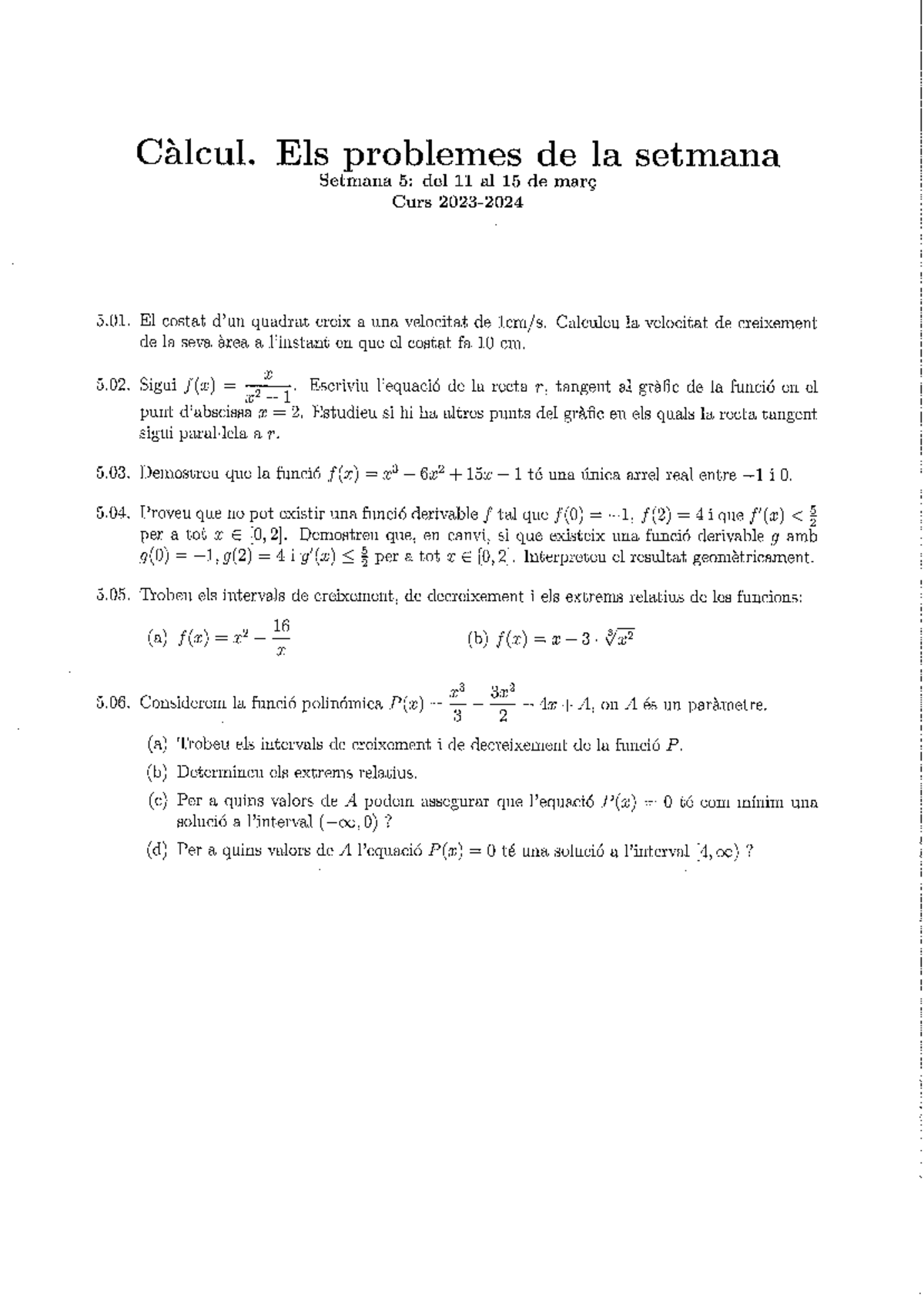 Problemes setmanals - Càlcul - Studocu