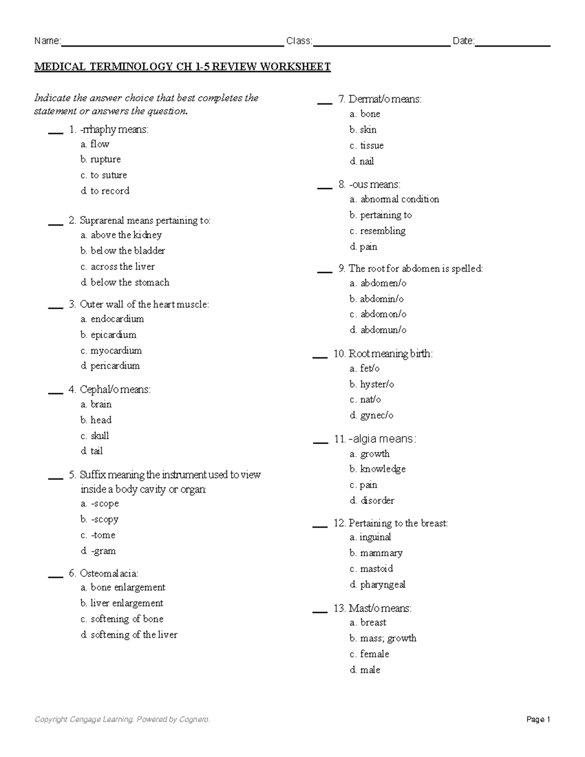MED TERM CH 1-5 Review - If you need to study for a test - Indicate the ...