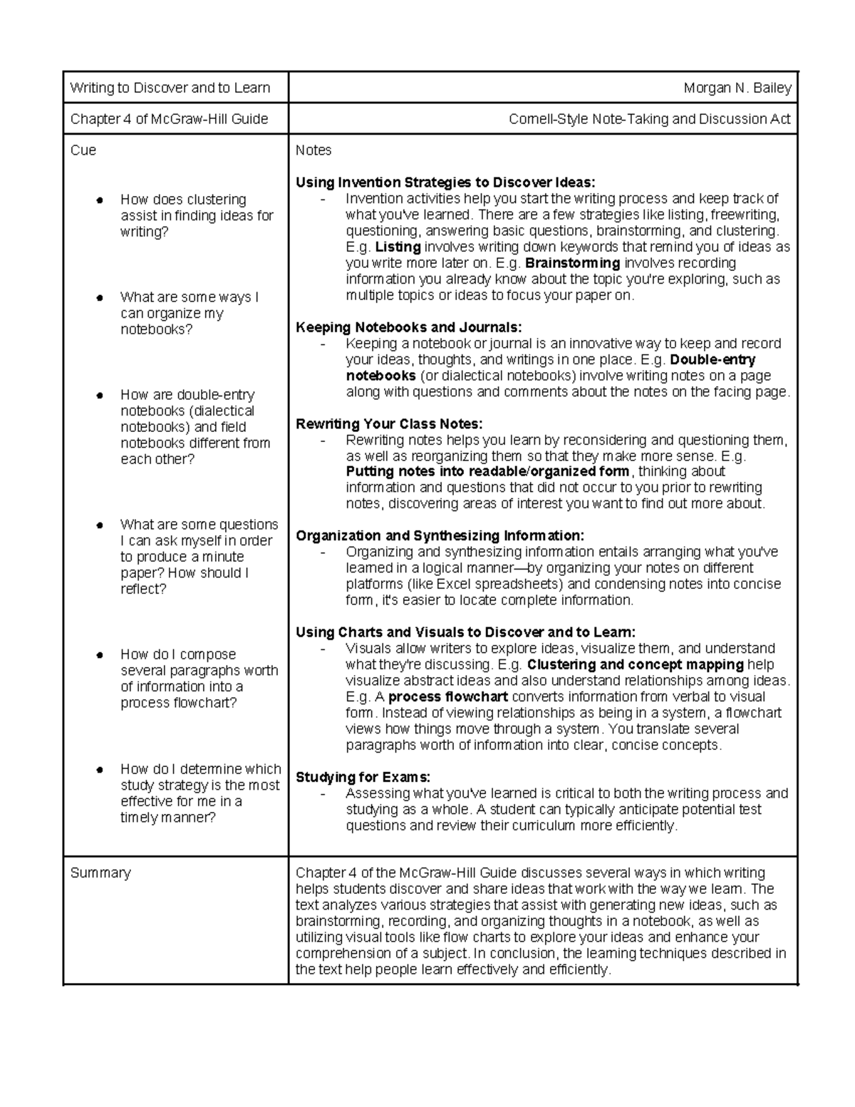 Cornell-Style Note-Taking and Discussion Activity - Writing to Discover ...