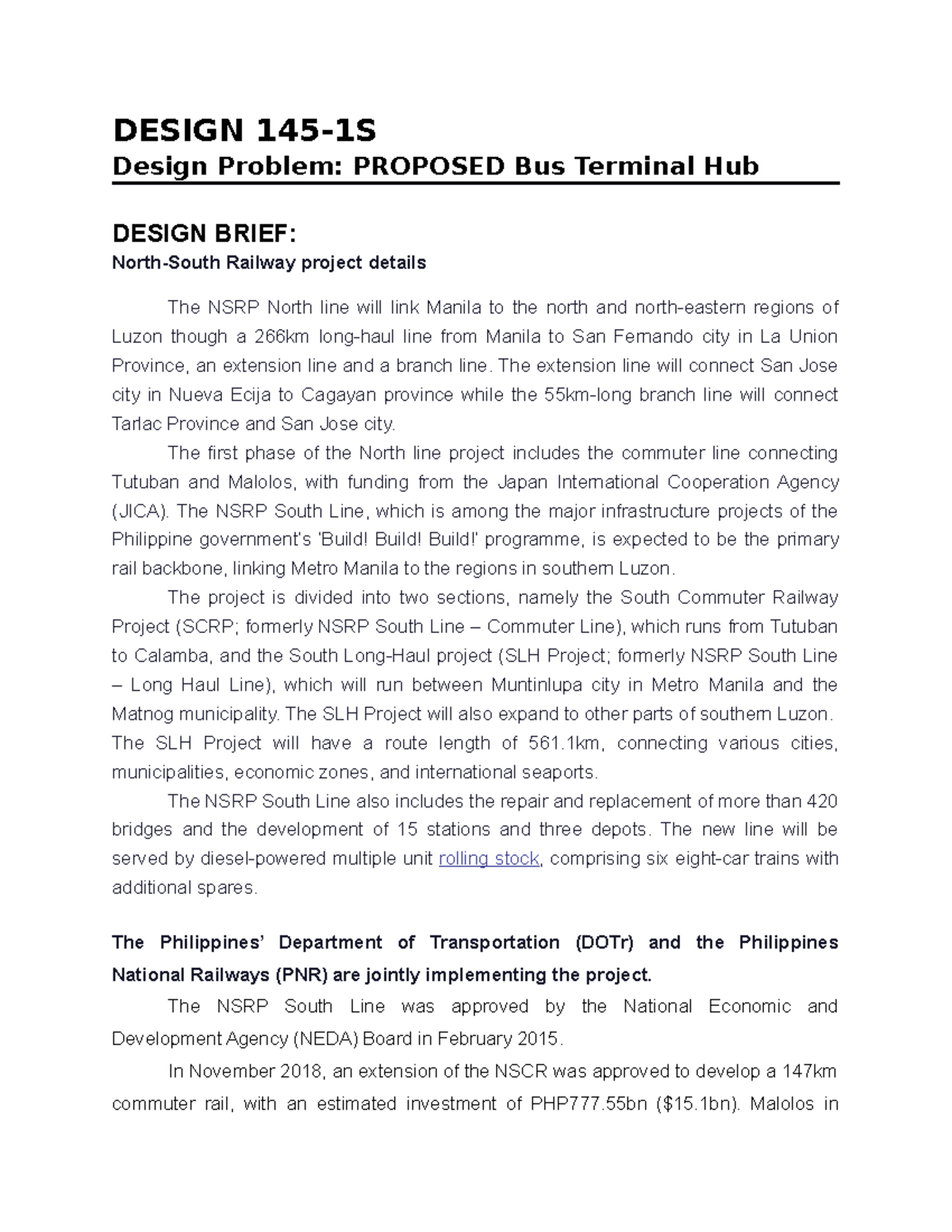 Design 145. Bus terminal - DESIGN 145-1S Design Problem: PROPOSED Bus ...