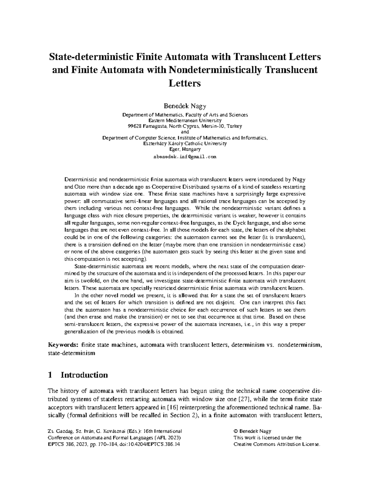 State Deterministic Finite Automata With Transluce Zs Gazdag Sz