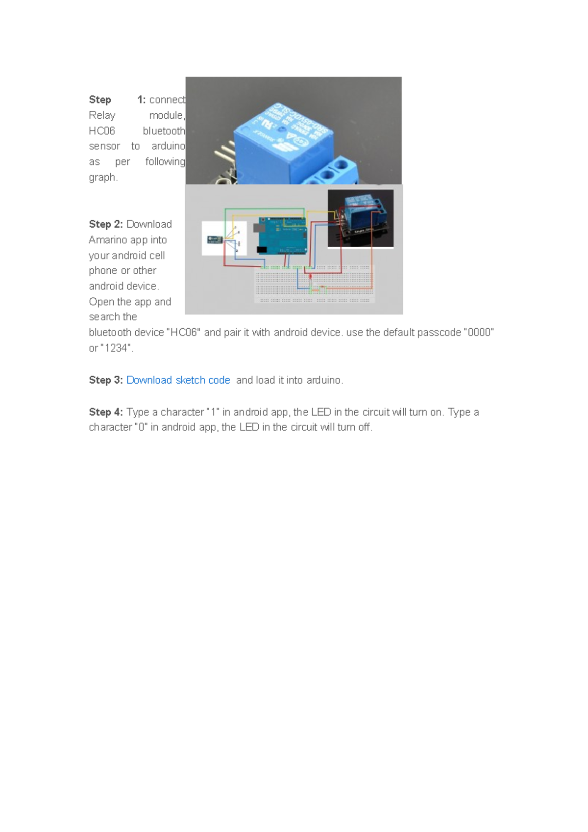 Relay Module - Step 1: connect Relay module, HC06 bluetooth sensor to ...
