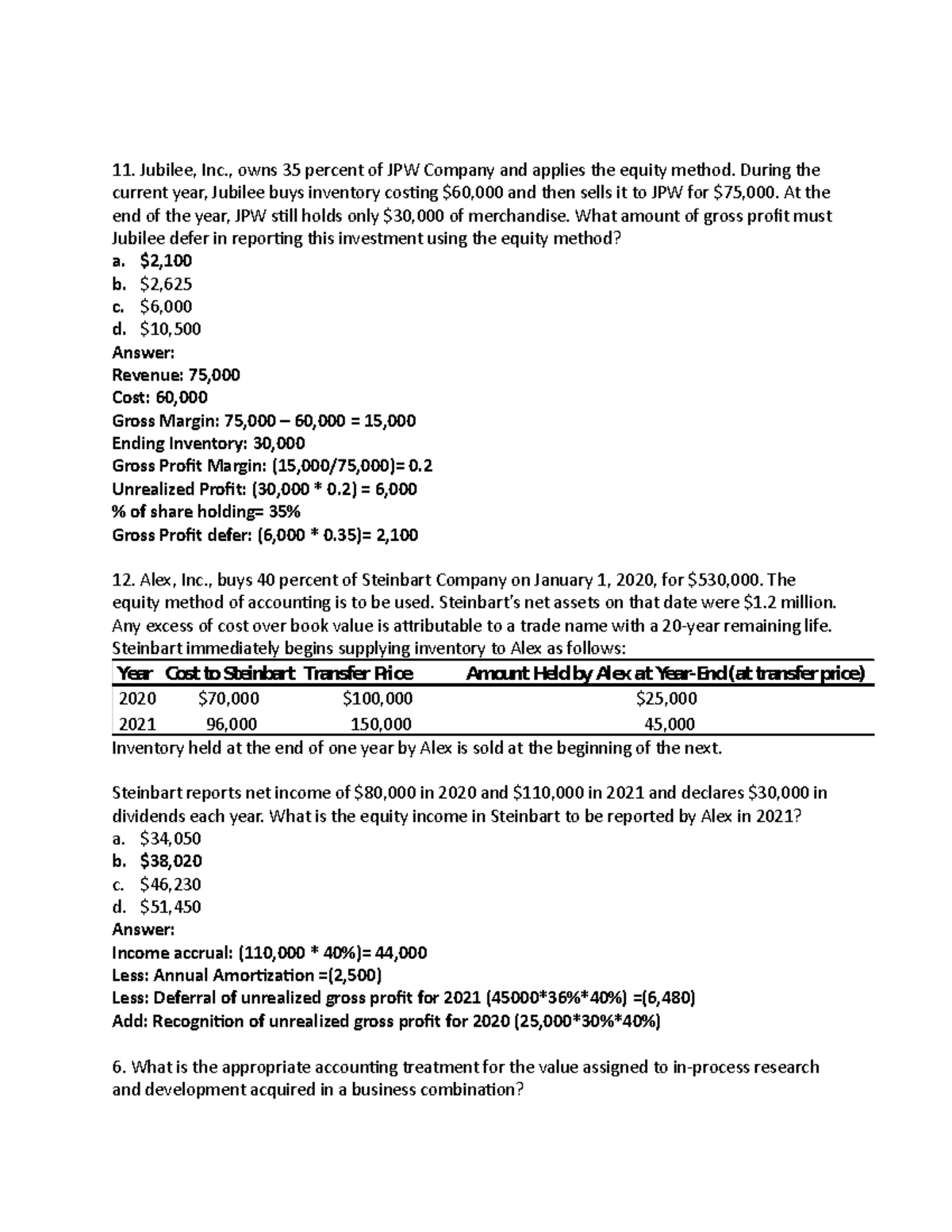 470 HW #13 - Homework for session 13 - Jubilee, Inc., owns 35 percent ...