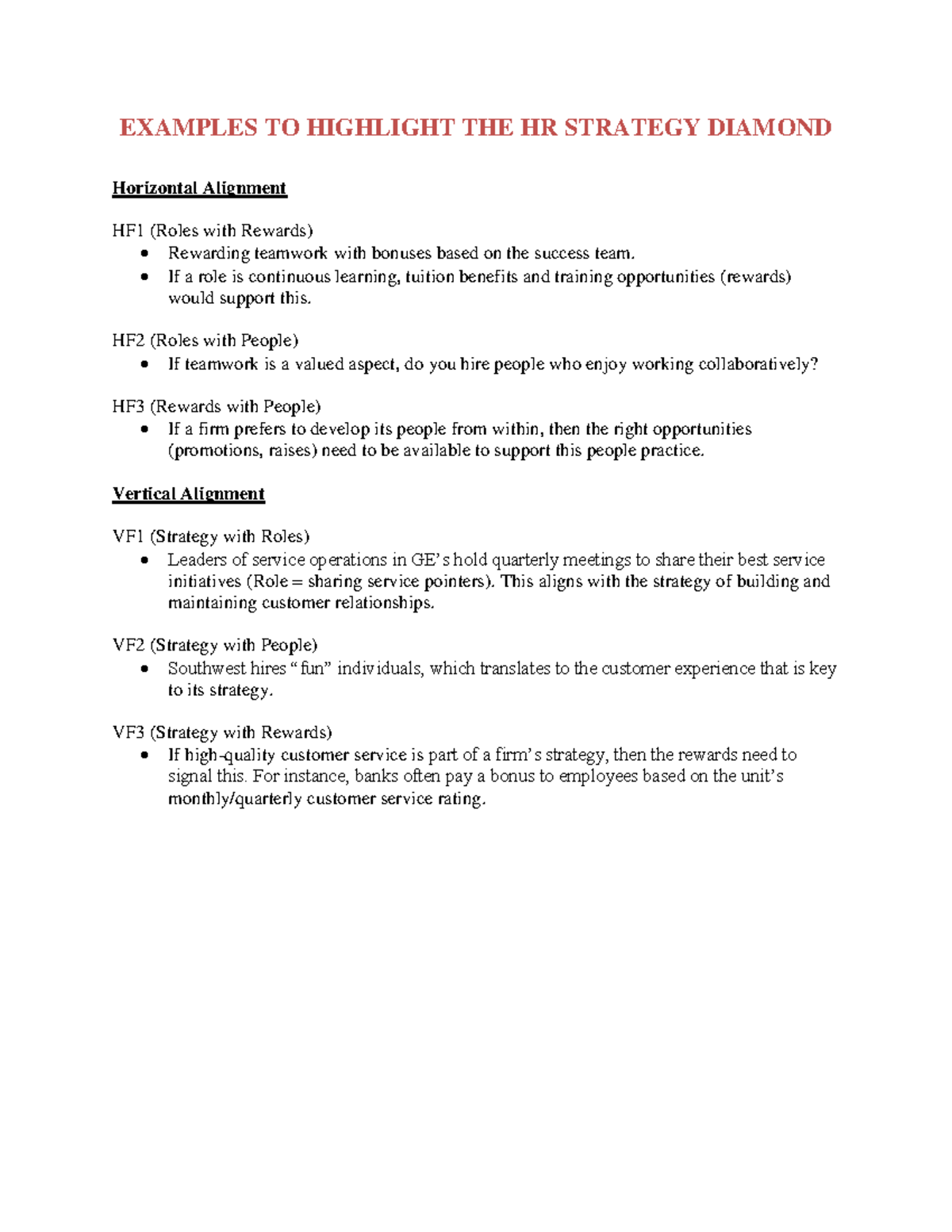 HR Diamond Fit Examples - EXAMPLES TO HIGHLIGHT THE HR STRATEGY DIAMOND ...