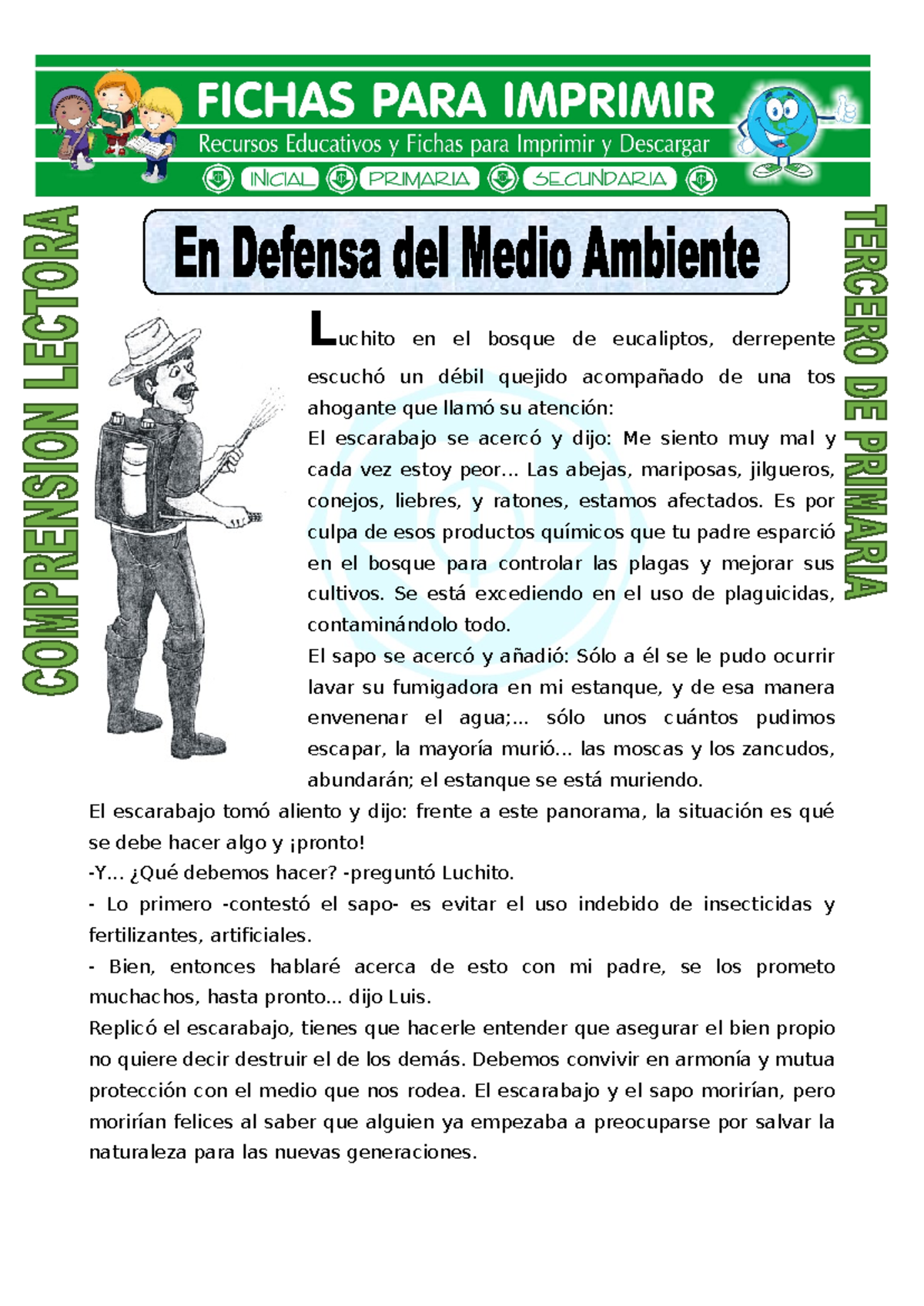 Ficha En Defensa del Medio Ambiente para Tercero de Primaria - Luchito ...