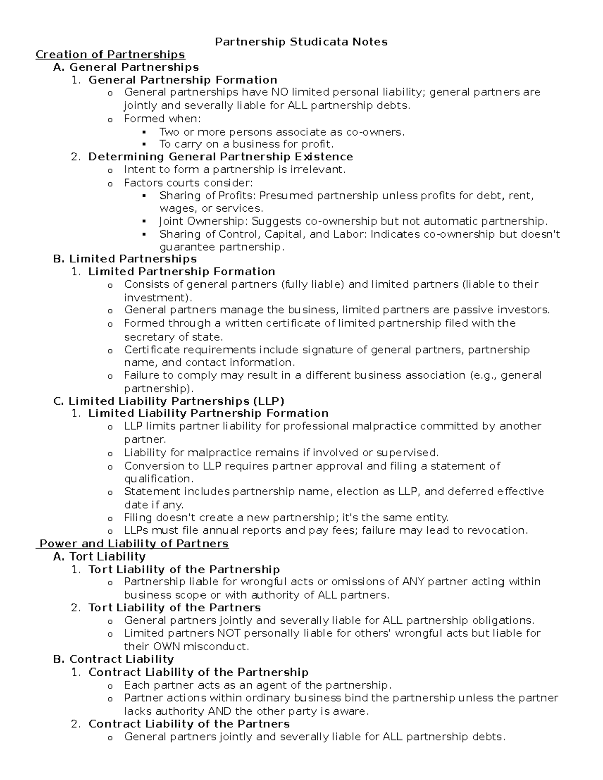 Partnership Studicata Notes - Partnership Studicata Notes Creation of ...