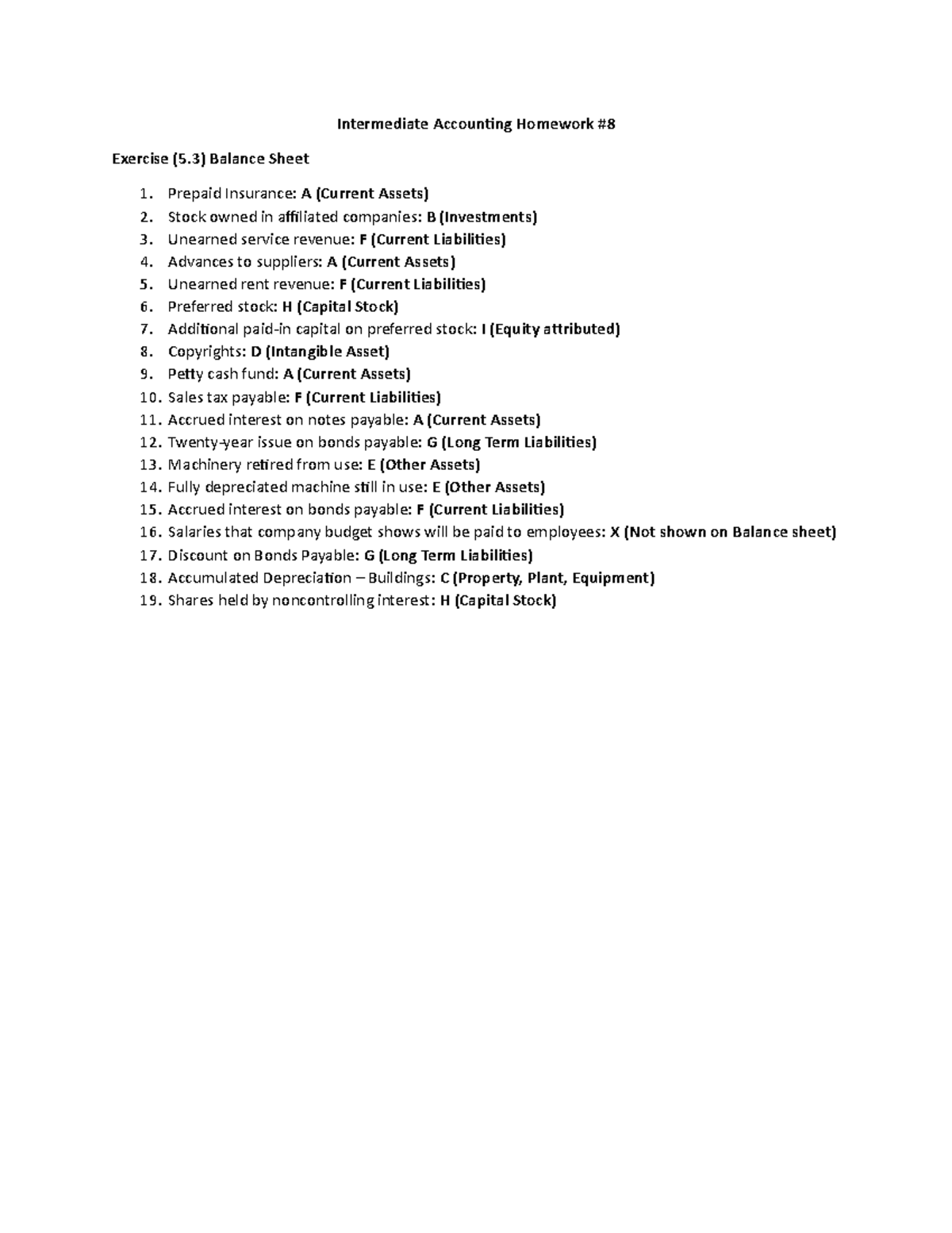 Homework 8 - Intermediate Accounting Homework # Exercise (5) Balance ...