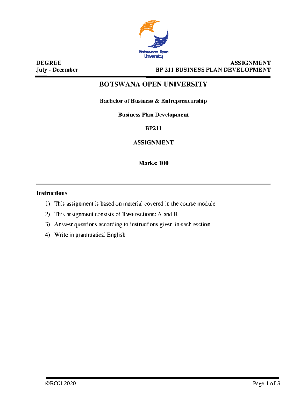 161360 - answers - DEGREE ASSIGNMENT July - December BP 211 BUSINESS ...