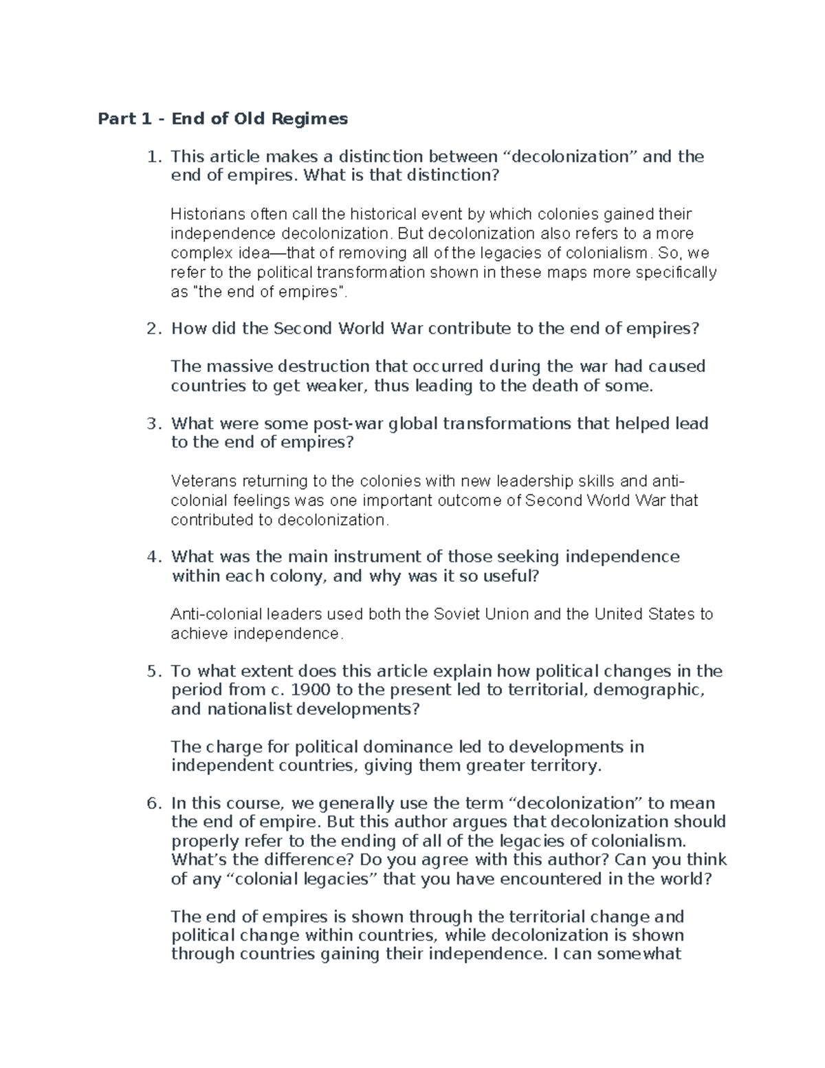 AP World MW 8 - Part 1 - End of Old Regimes 1. This article makes a ...