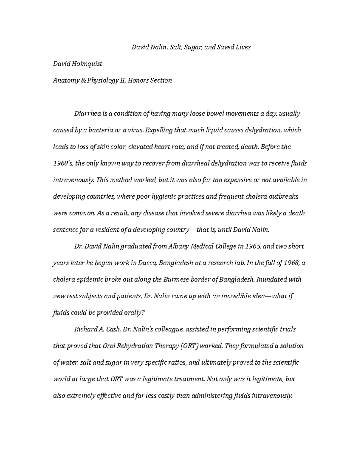 David Nalin paper - Grade: A - David Nalin: Salt, Sugar, and Saved ...