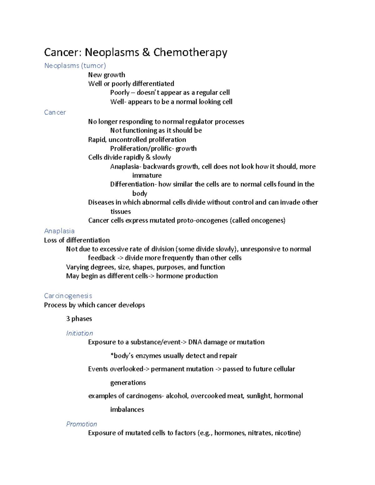 NURS 280: Patho/Pharm Module 2 - Cancer: Neoplasms & Chemotherapy ...