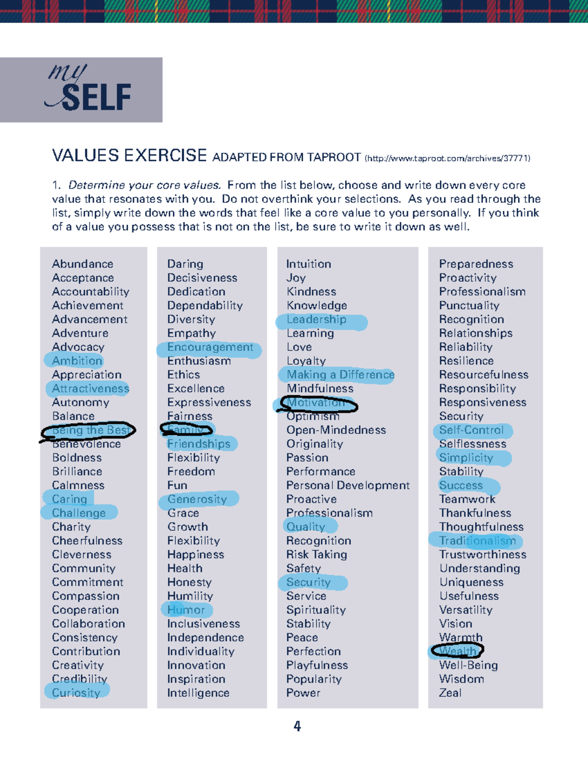CMU My Self Assessment 72e548d7ce7e5961d35bae22ffcdf 788 - VALUES ...