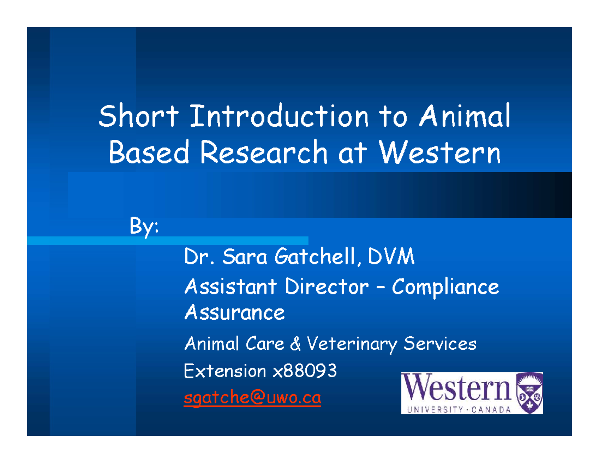 Intro+to+Animals+in+Research+2021 - Short Introduction to Animal Based ...