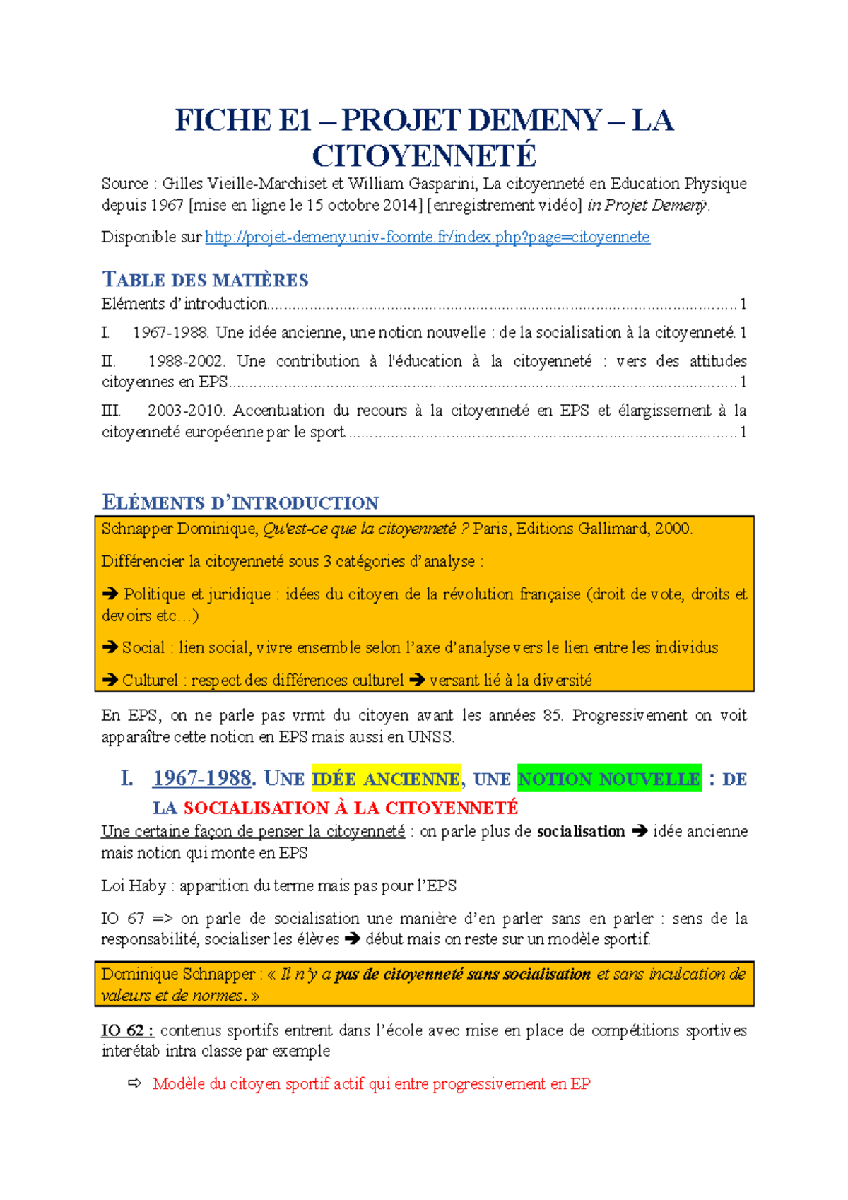 Fiche E1 Projet Demeny - Citoyenneté - FICHE E1 – PROJET DEMENY – LA CITOYENNETÉ Source : Gilles ...