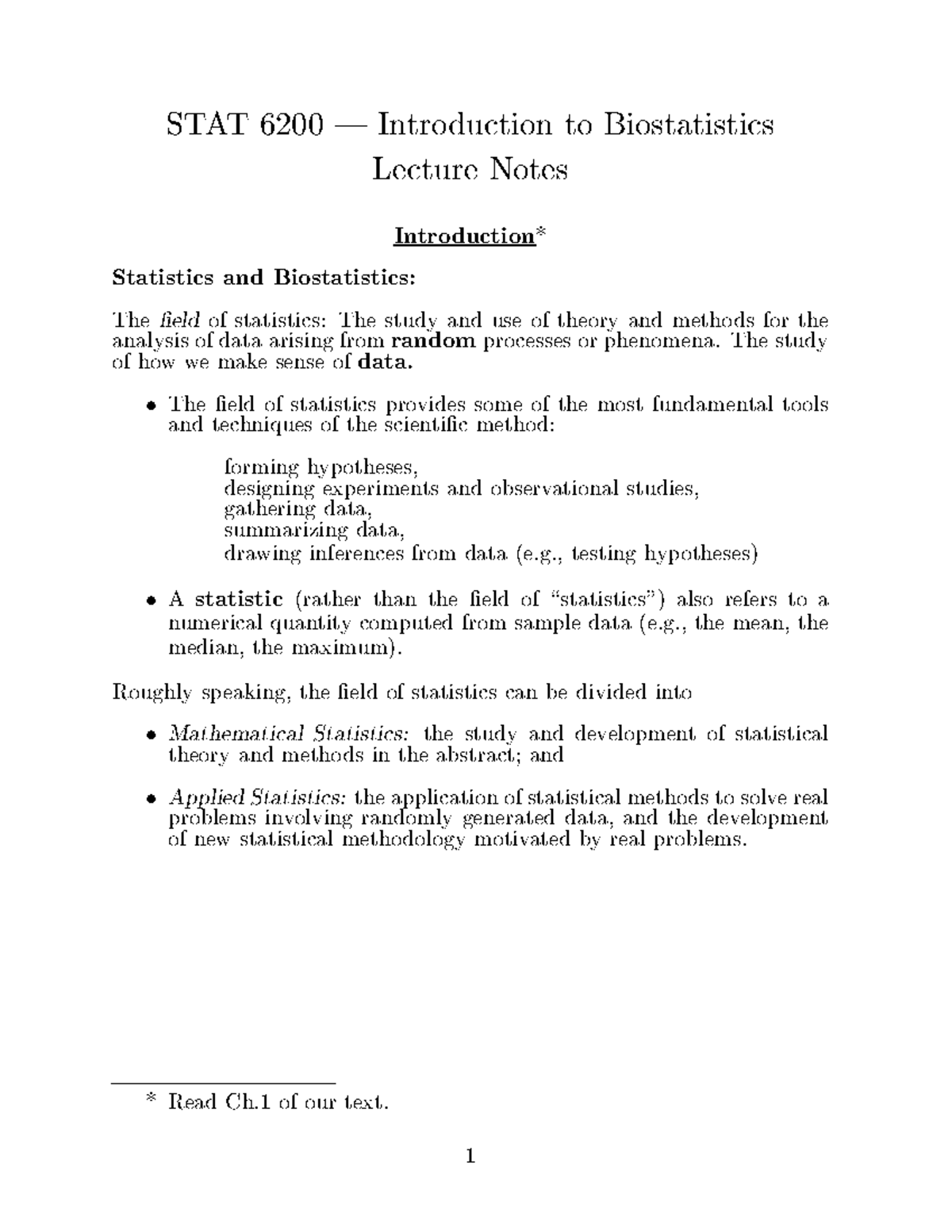 Biostatics - bio - STAT Introduction to Biostatistics Lecture Notes ...