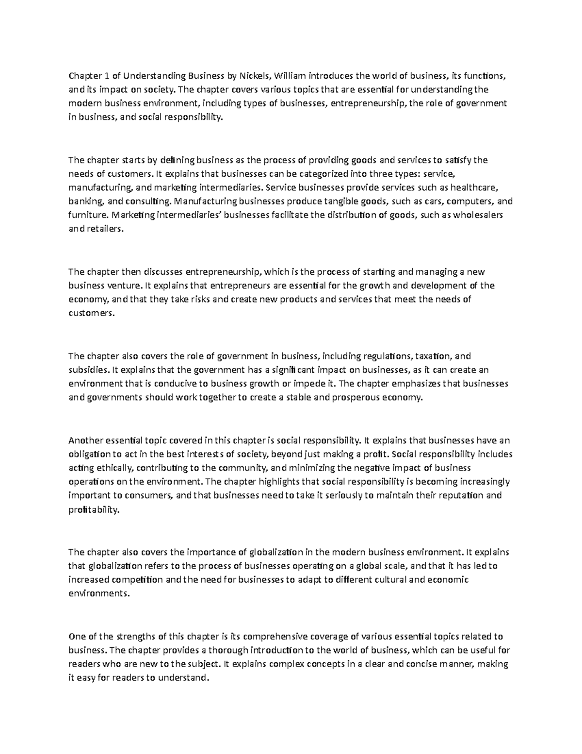 Chapter 1 Understanding Business Part A notes - Chapter 1 of ...