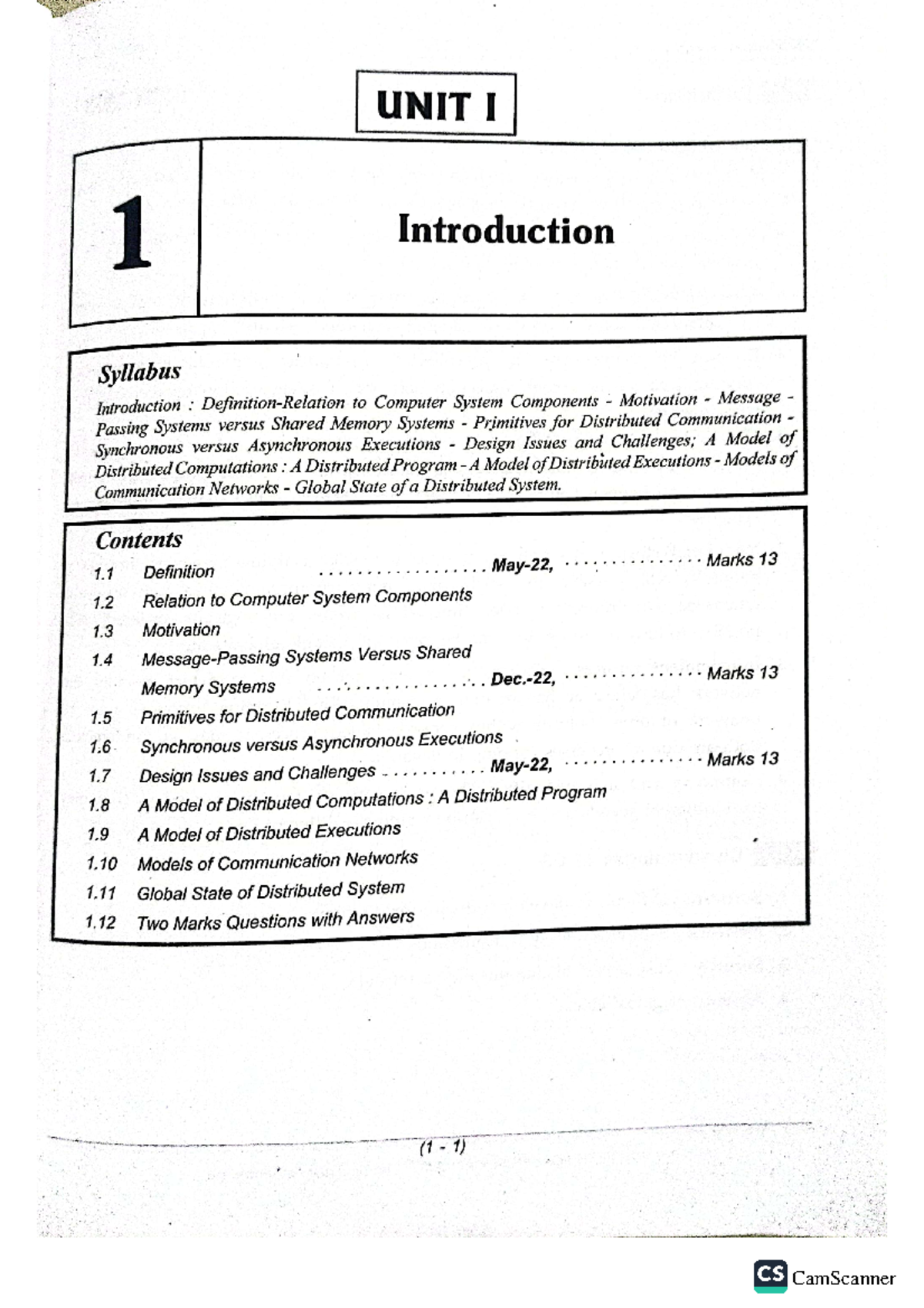 DC UNIT-1 - DC - Notes for UNIT-1 - UNIT I 1 Introduction Syllabus ...