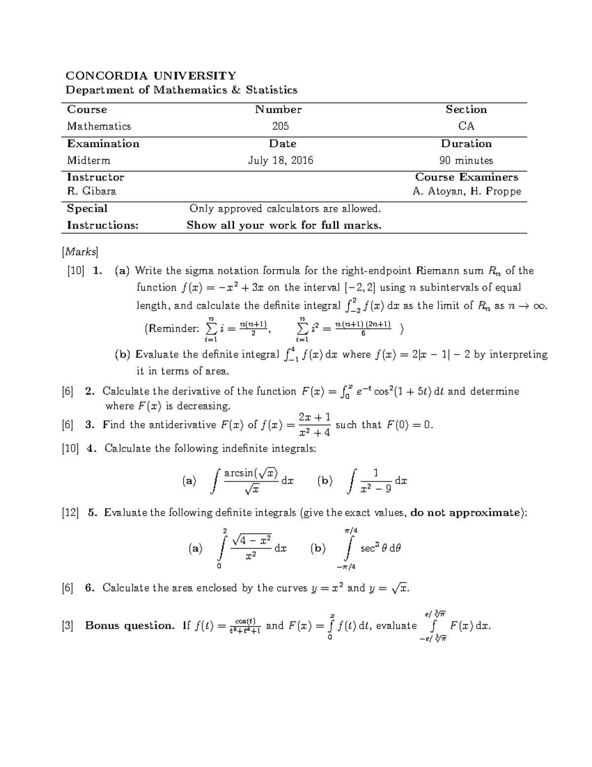 Midterm Exam 2016, questions and answers - CONCORDIA UNIVERSITY ...