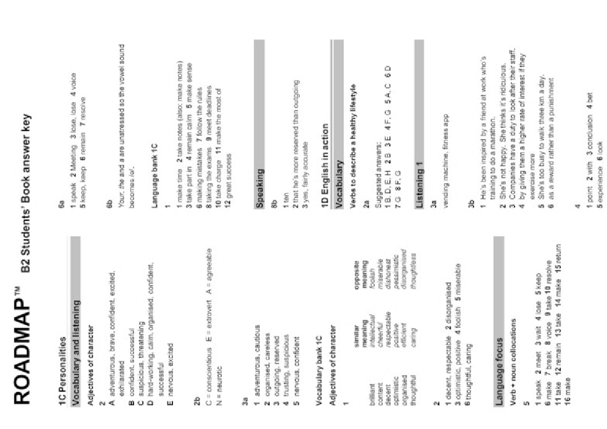 Roadmap 3 - ROADMAP TM B2 Book answer key 1C Personalities 6a ...
