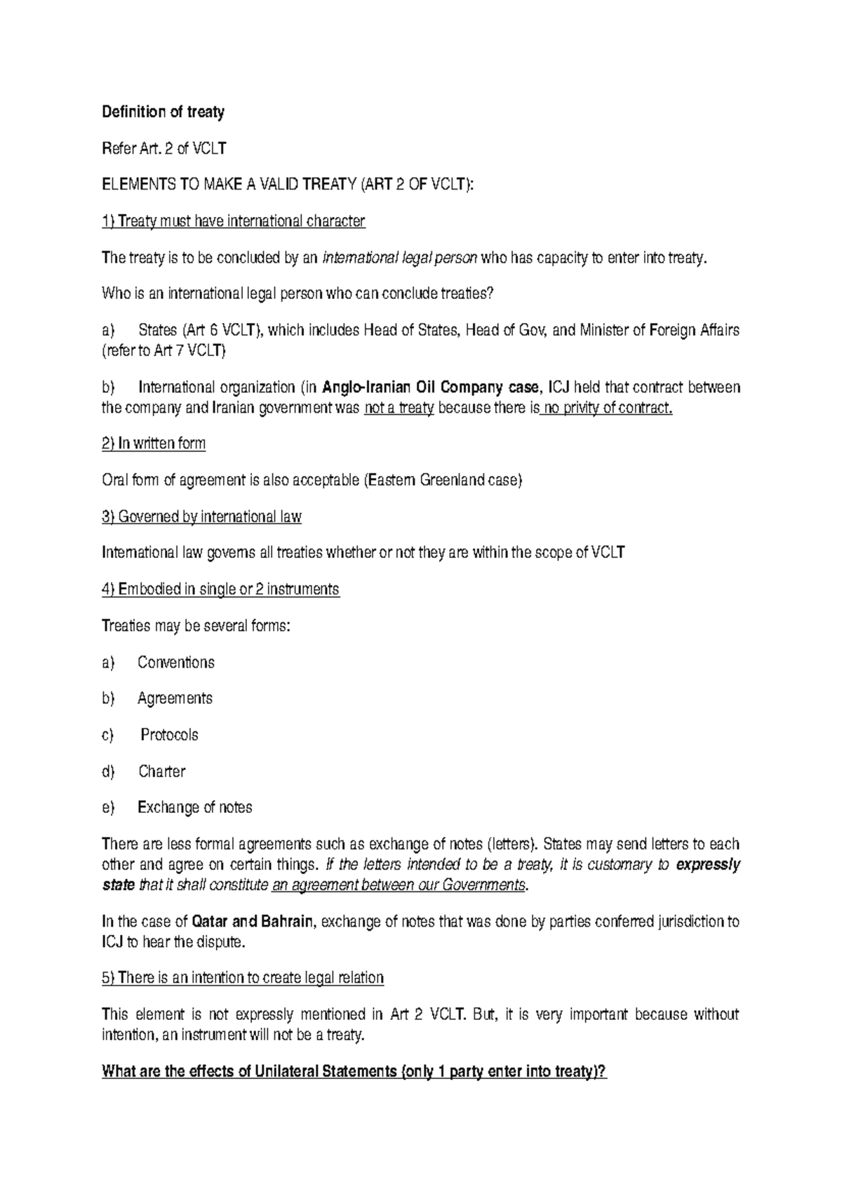 Definition of treaty - Deinition of treaty Refer Art. 2 of VCLT ...