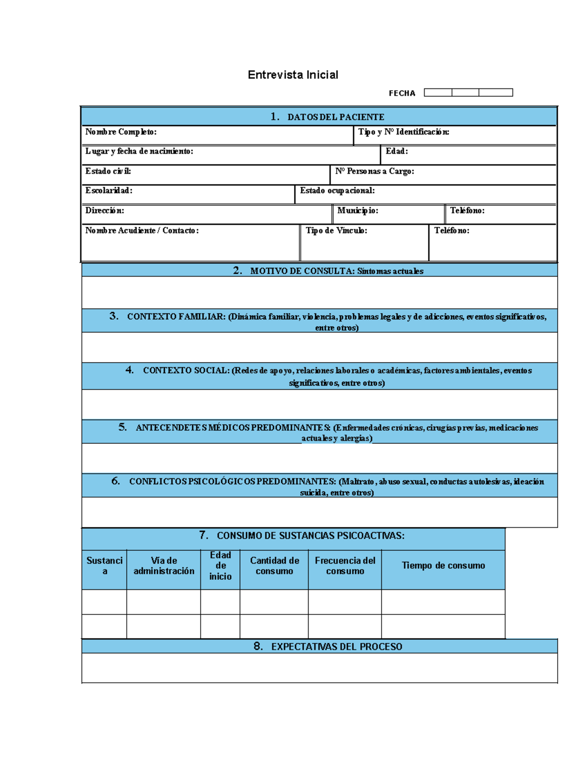 Formato Entrevista Inicial - Entrevista Inicial FECHA 1. DATOS DEL ...