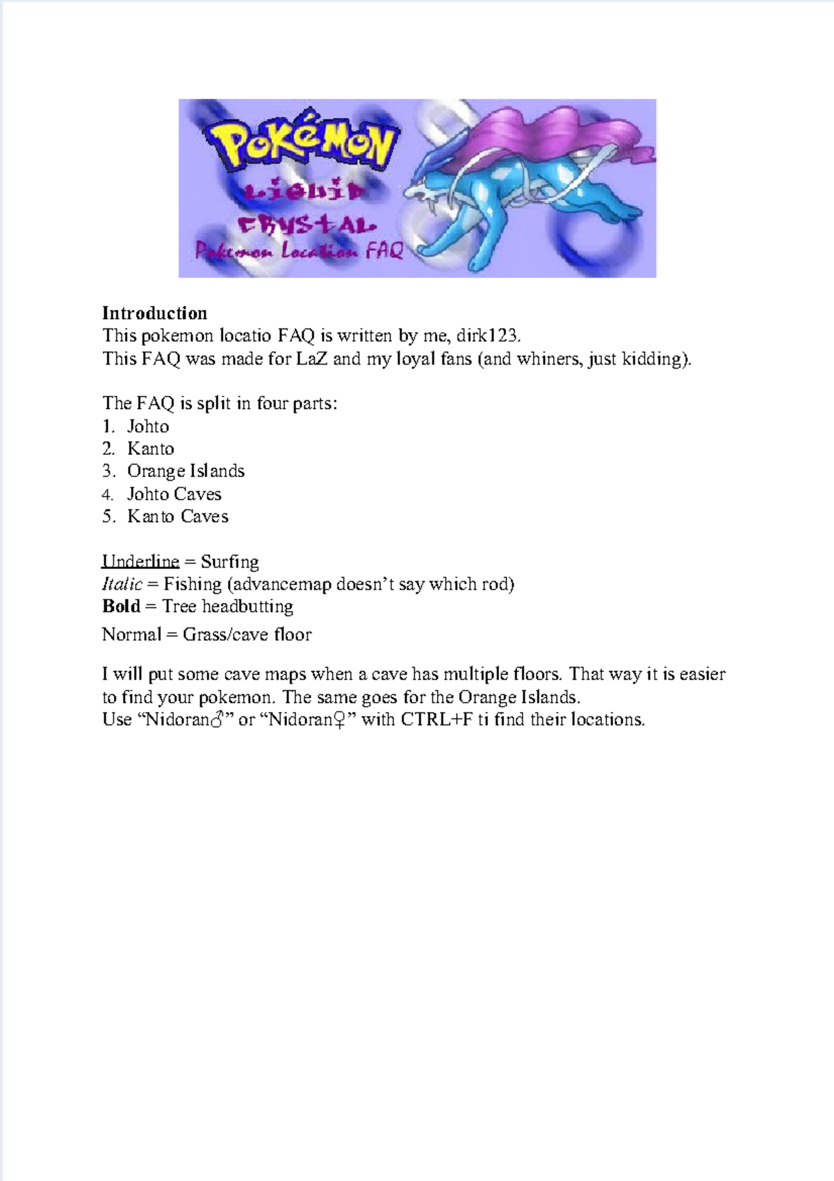 Dokumen - asdasf - Introduction This pokemon locatio FAQ is written by ...