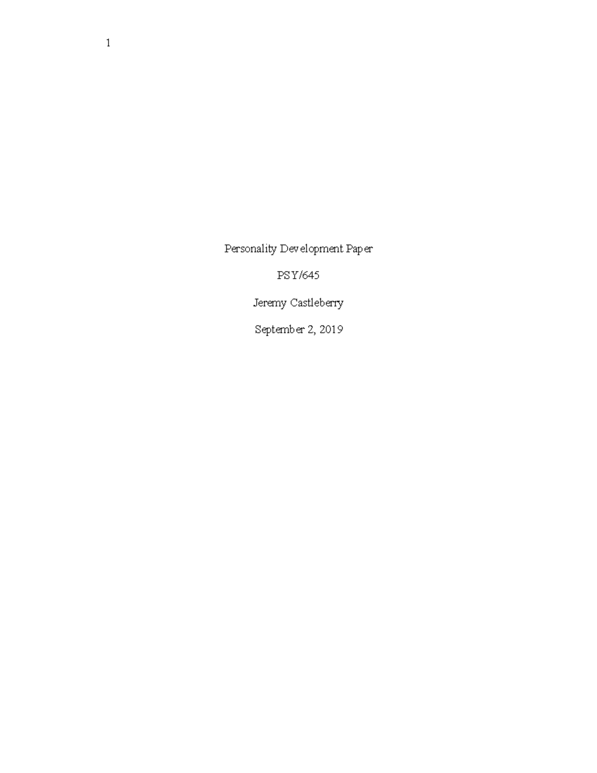 Personalitydevelopment - Personality Development Paper PSY/ Jeremy ...