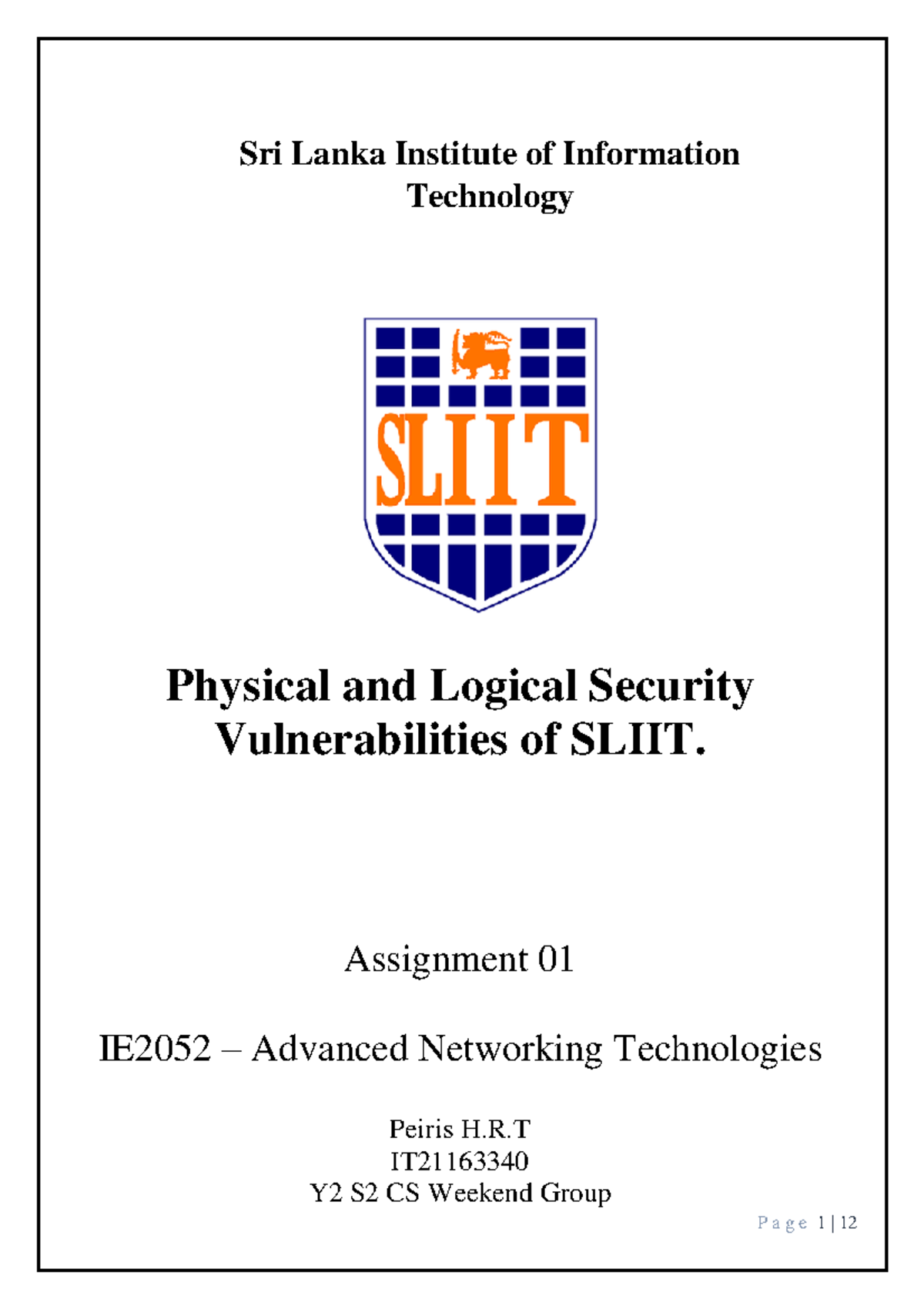 ANT - assignmemnt - Sri Lanka Institute of Information Technology ...