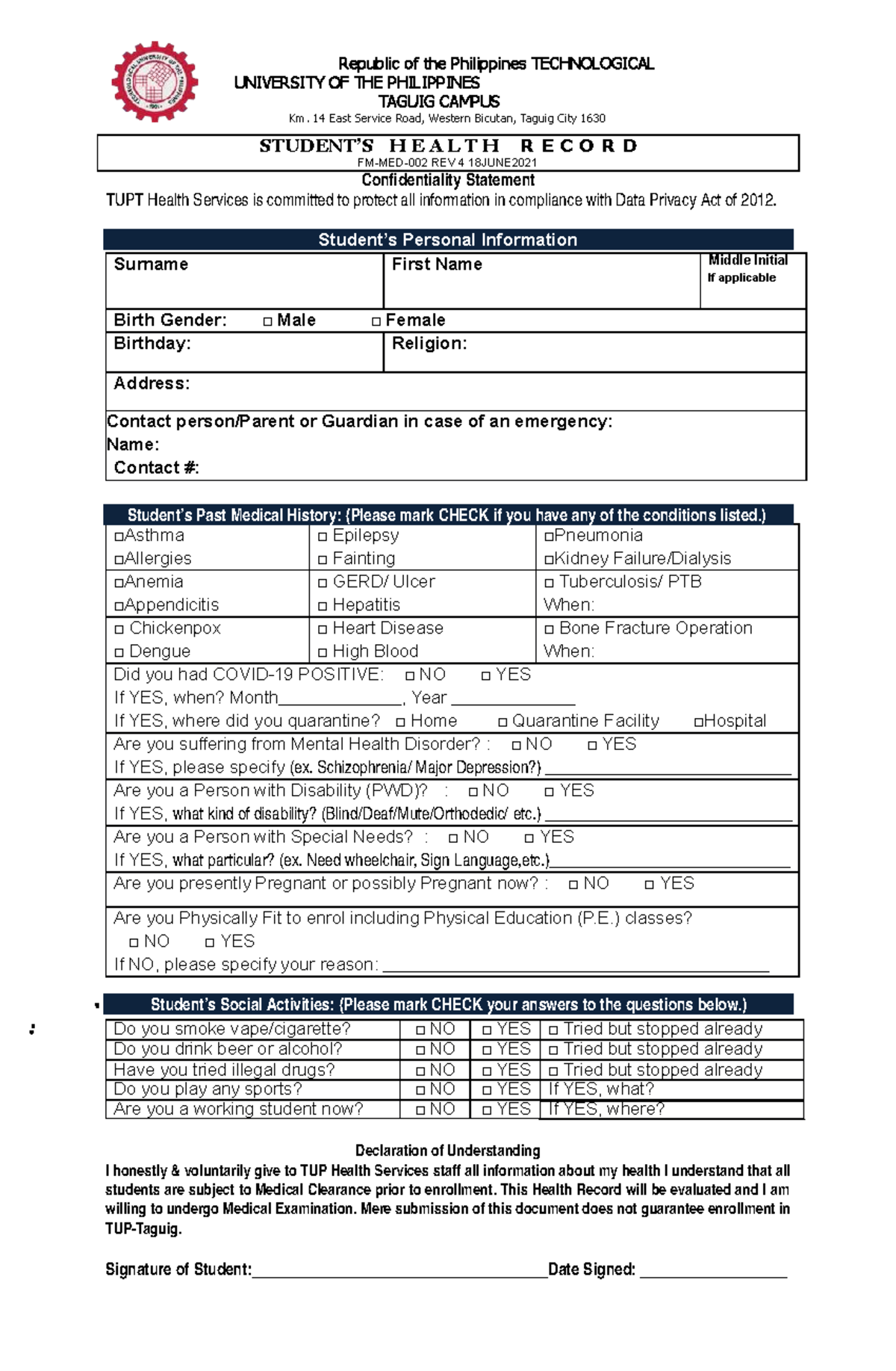 2. Students' Health Record 2021 New-converted - Republic of the ...