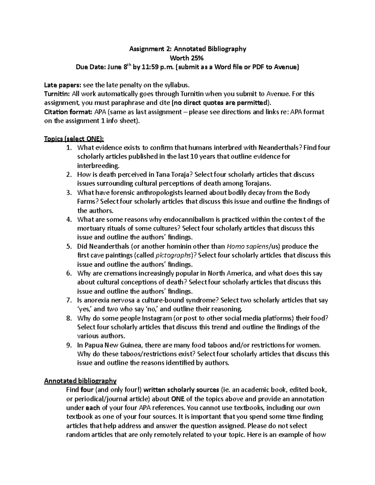 Annotated bibliography - Assignment 2: Annotated Bibliography Worth 25% ...
