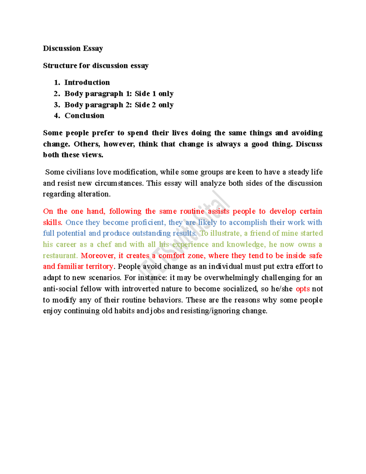 Discussion Essay (Change) - Discussion Essay Structure for discussion ...