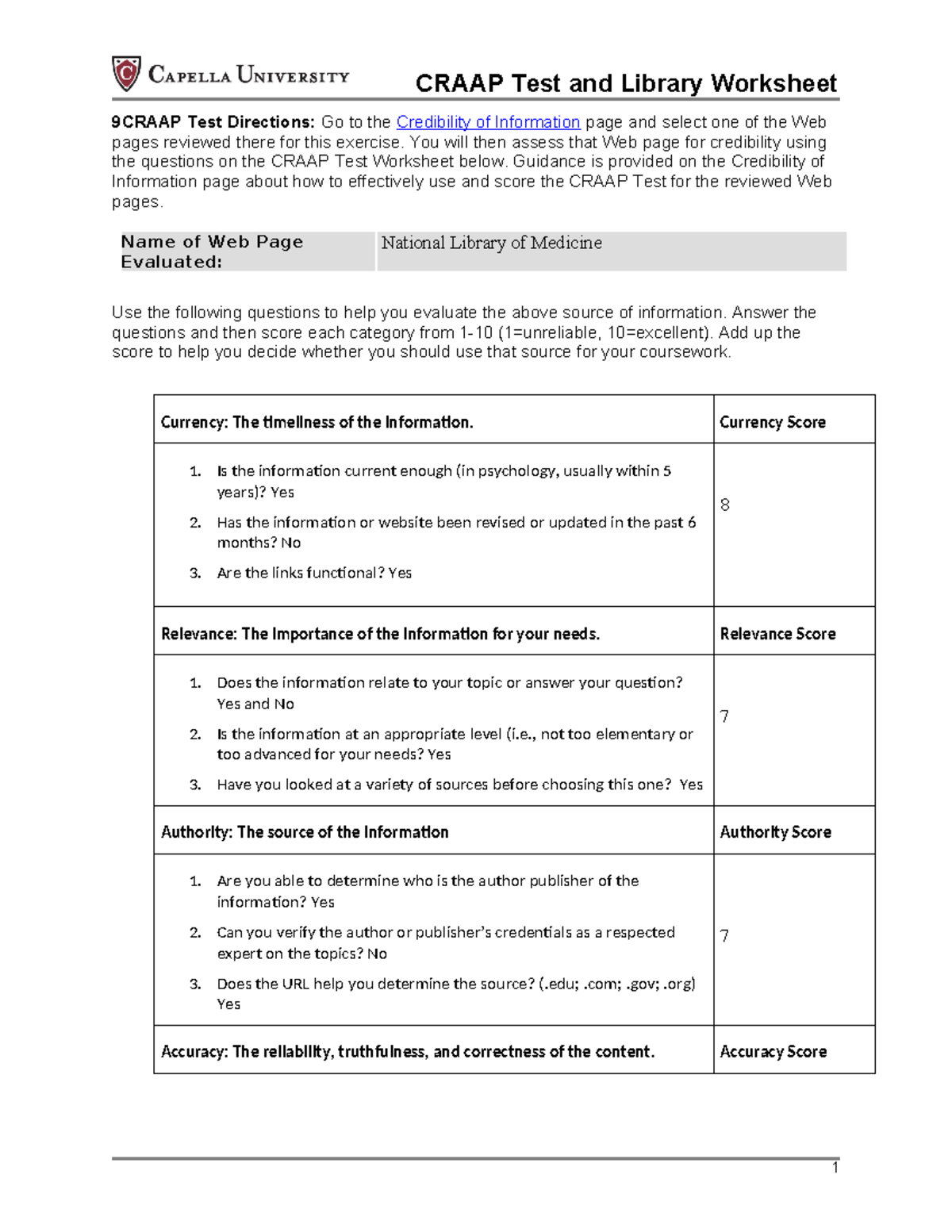 Cf Craap Test Library Worksheet - 9CRAAP Test Directions: Go to the ...
