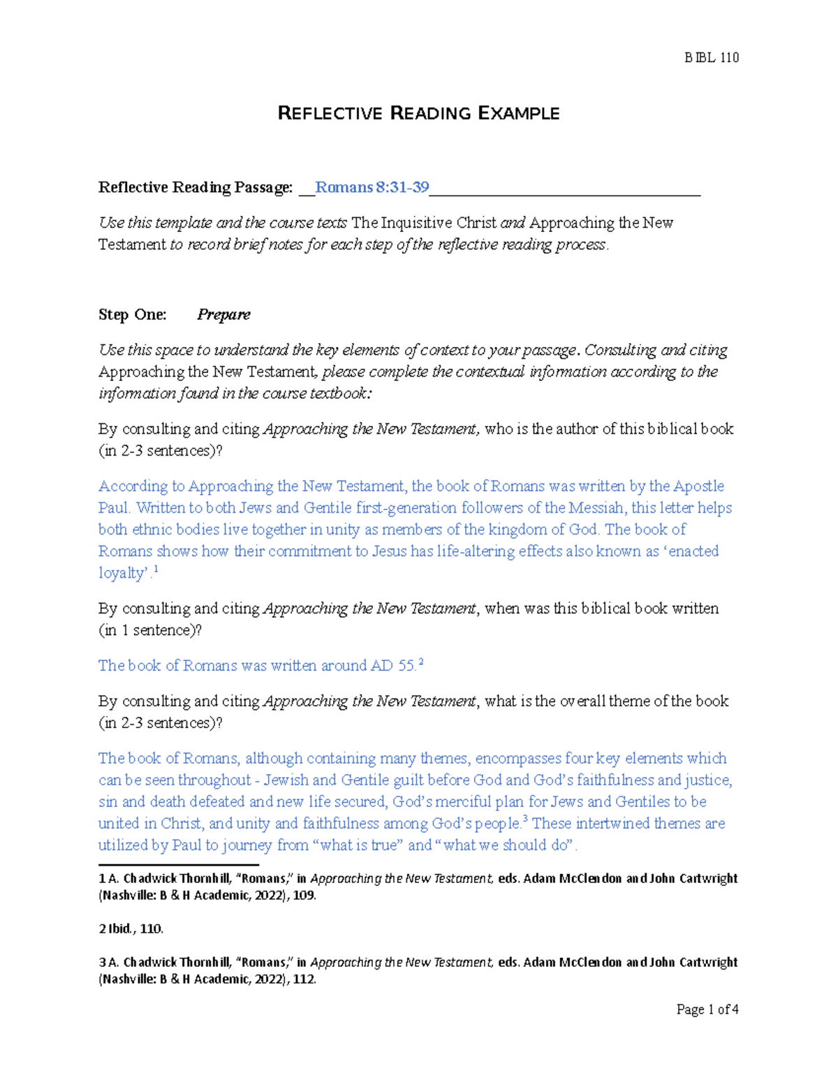 Reflective Reading- Romans BIBL110 - REFLECTIVE READING EXAMPLE ...
