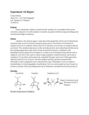 Chem253 Report 9 Citral - Report 9: Isolation of Citral from Lemongrass Oil Lab 9: Isolation of ...
