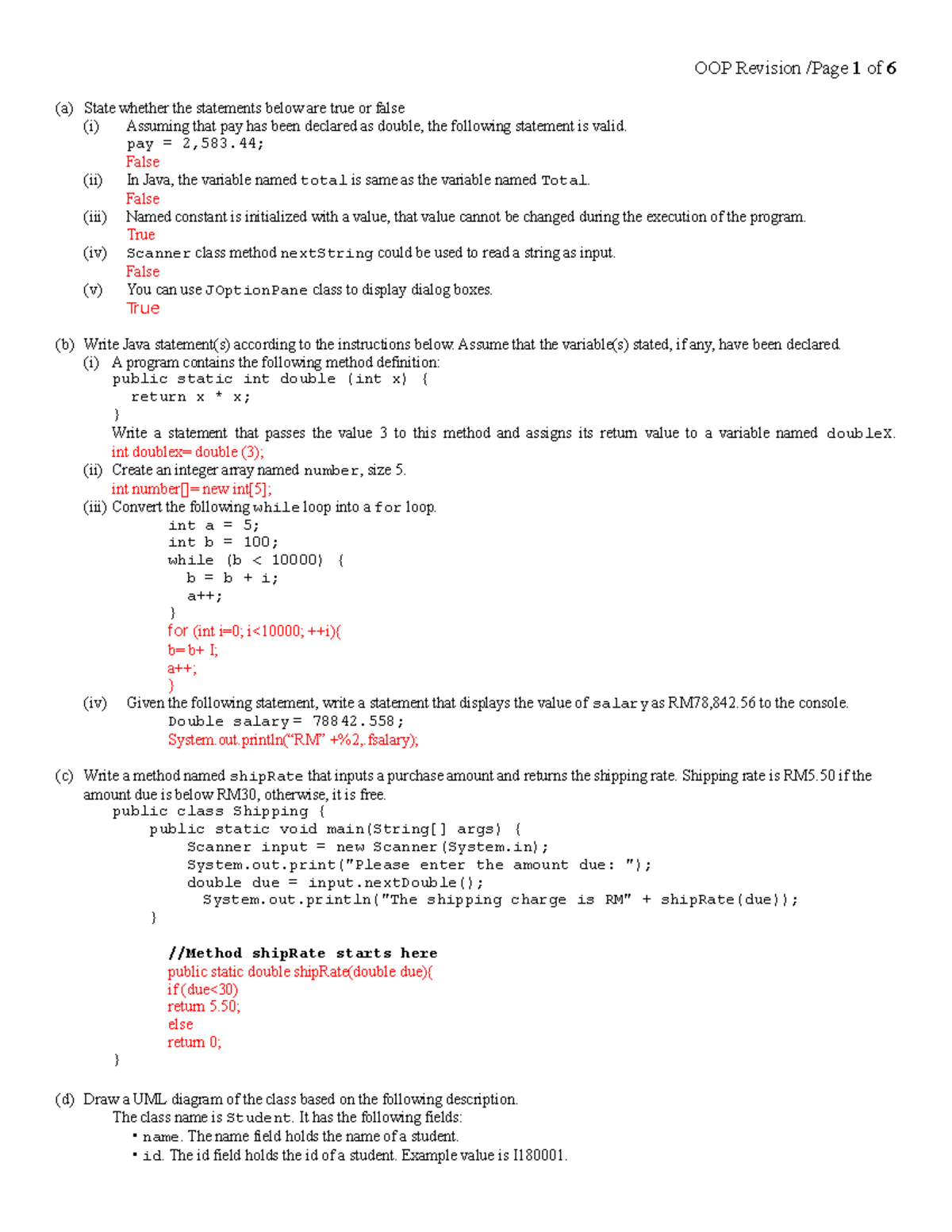 Revision AUG 2018 - Summary before final exam - (a) State whether the ...
