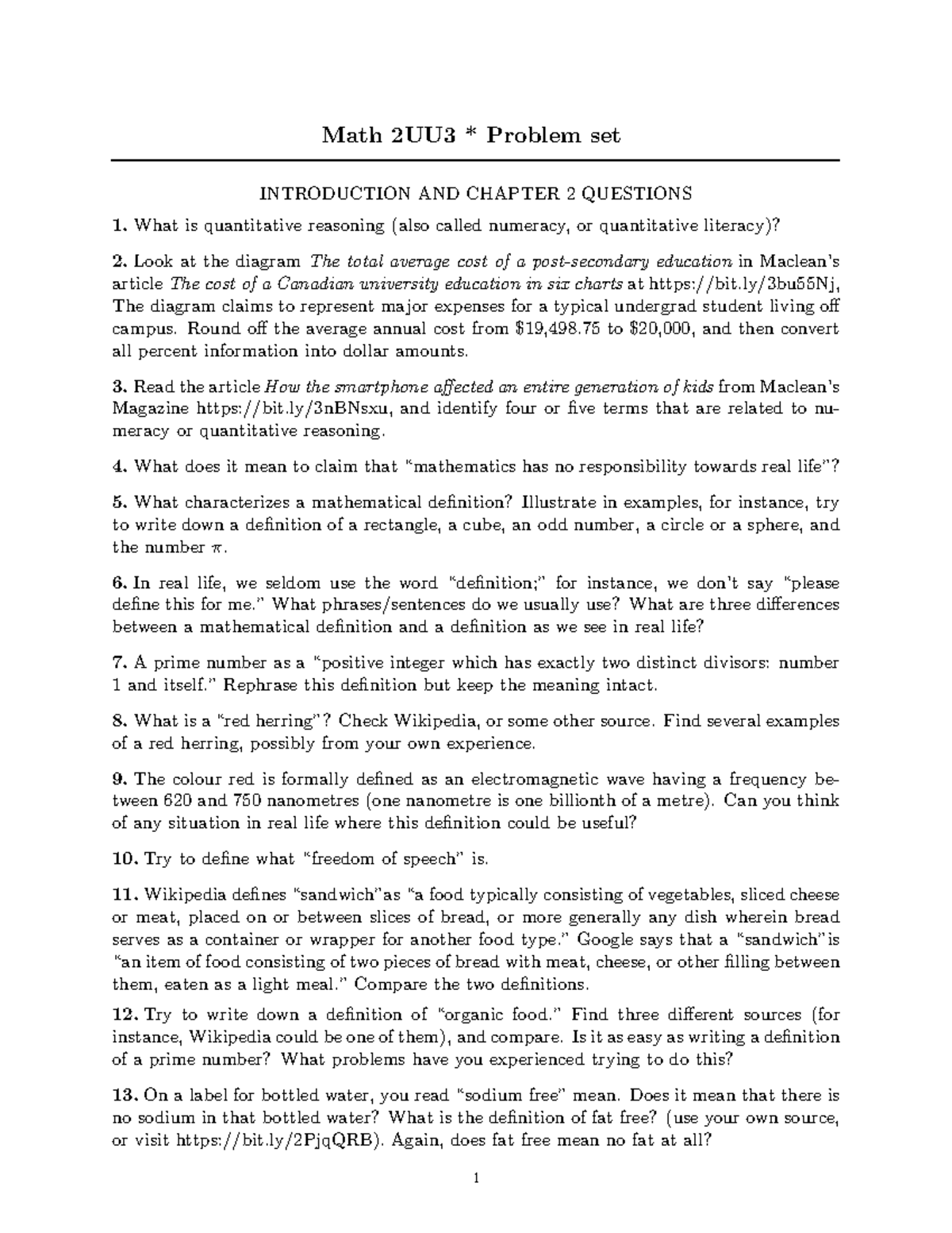 MATH 2UU3 - Problem Set 1 - Math2UU3*Problemset INTRODUCTION AND CHAPTER 2 QUESTIONS 1 is - Studocu