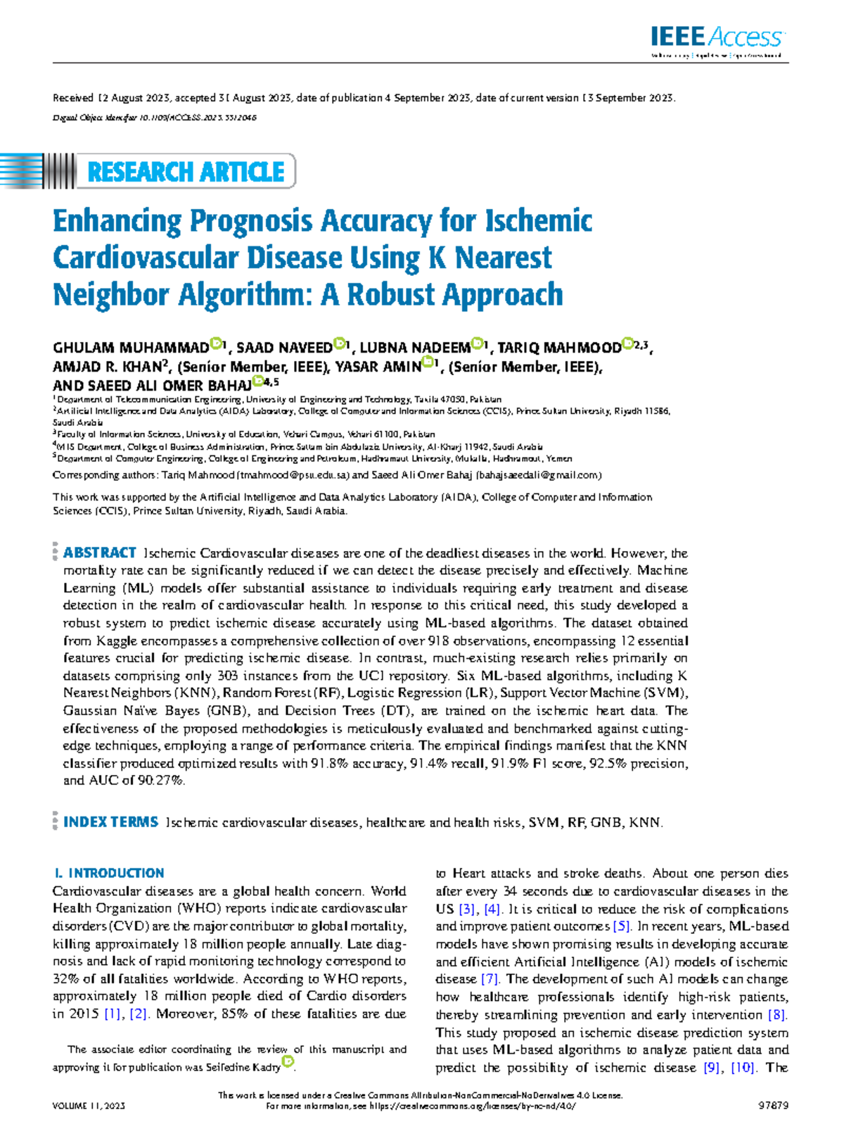 Enhancing Prognosis Accuracy for Ischemic Cardiovascular Disease Using K Nearest Neighbor ...