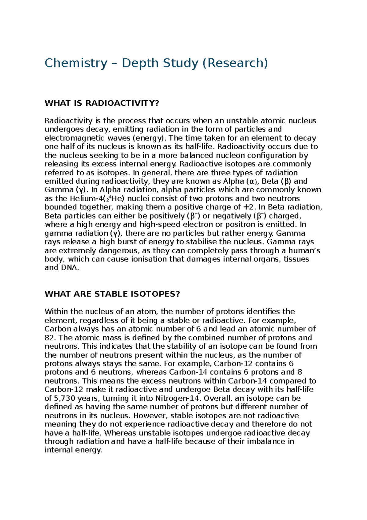 Chemistry- depth study 11 - Chemistry – Depth Study (Research) WHAT IS ...