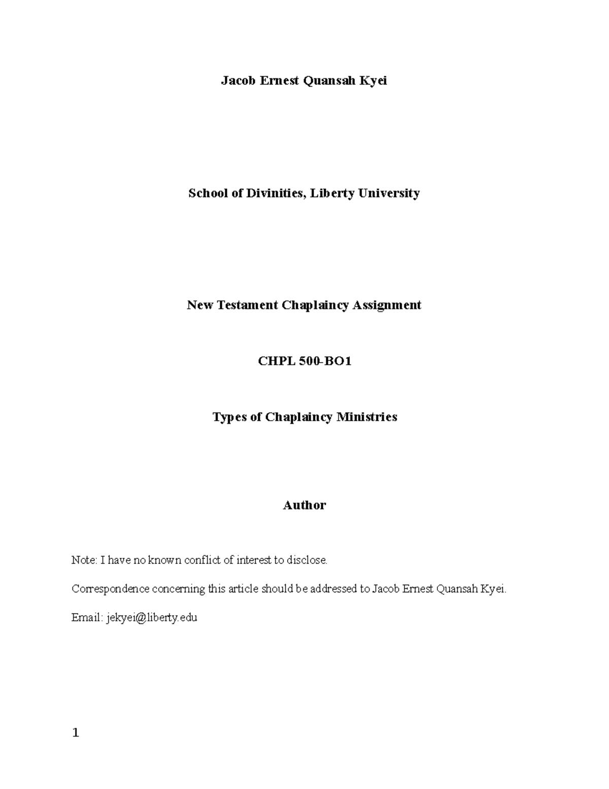 Chapl 500 WEEK 2 Final - assignment - Jacob Ernest Quansah Kyei School ...