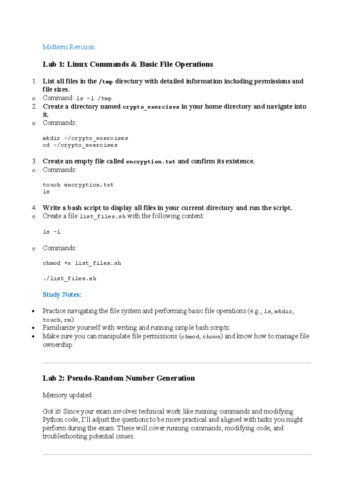 Midterm Revision - ............... - Midterm Revision Lab 1: Linux Commands & Basic File - Studocu