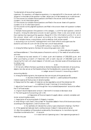 ACC 101 Multiple choice questions - Multiple choice questions From the ...