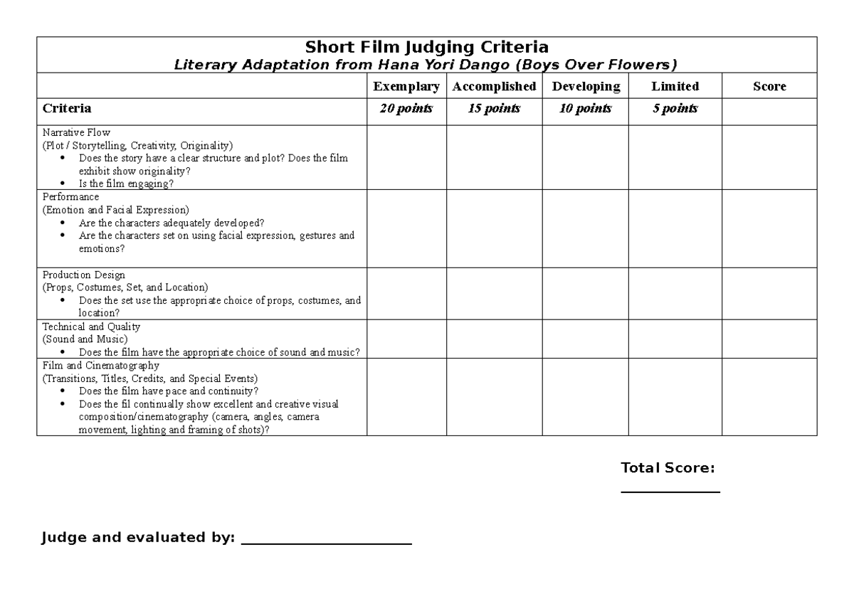 Short Film Judging Criteria - Short Film Judging Criteria Literary ...