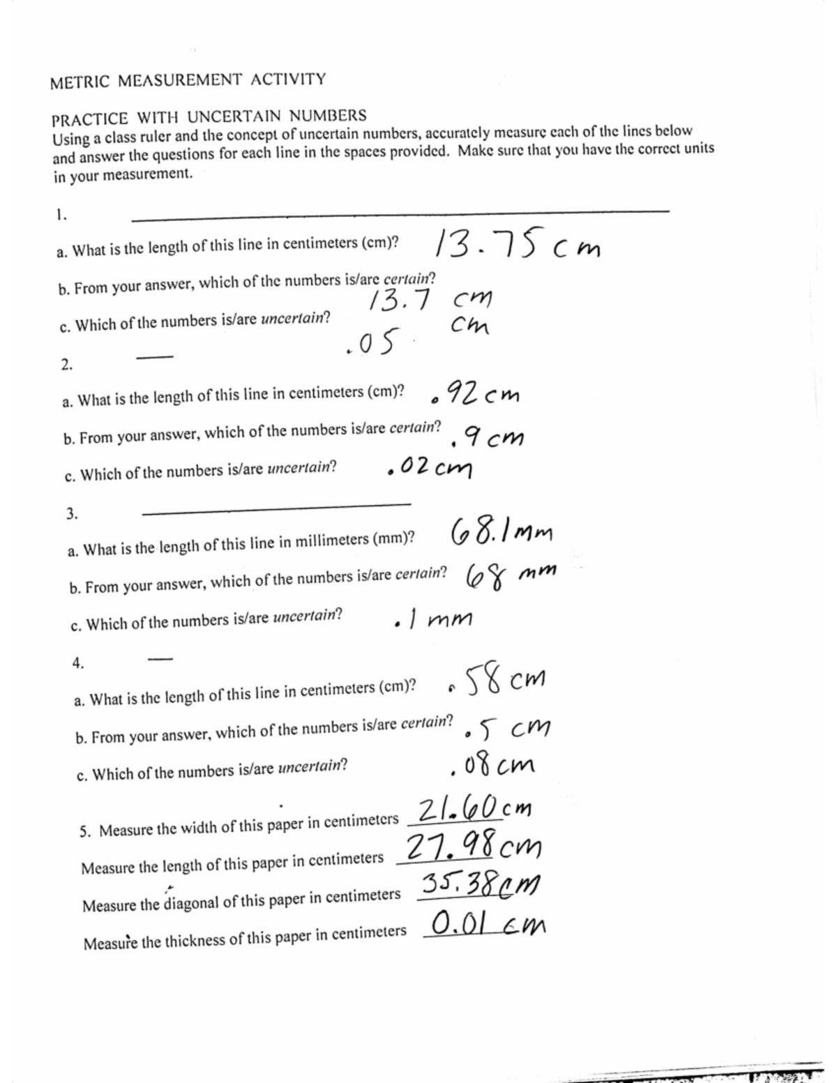 1 - chemistry - METRIC MEASUREMENT ACTIVITY PRACTICE WITH UNCERTAIN ...