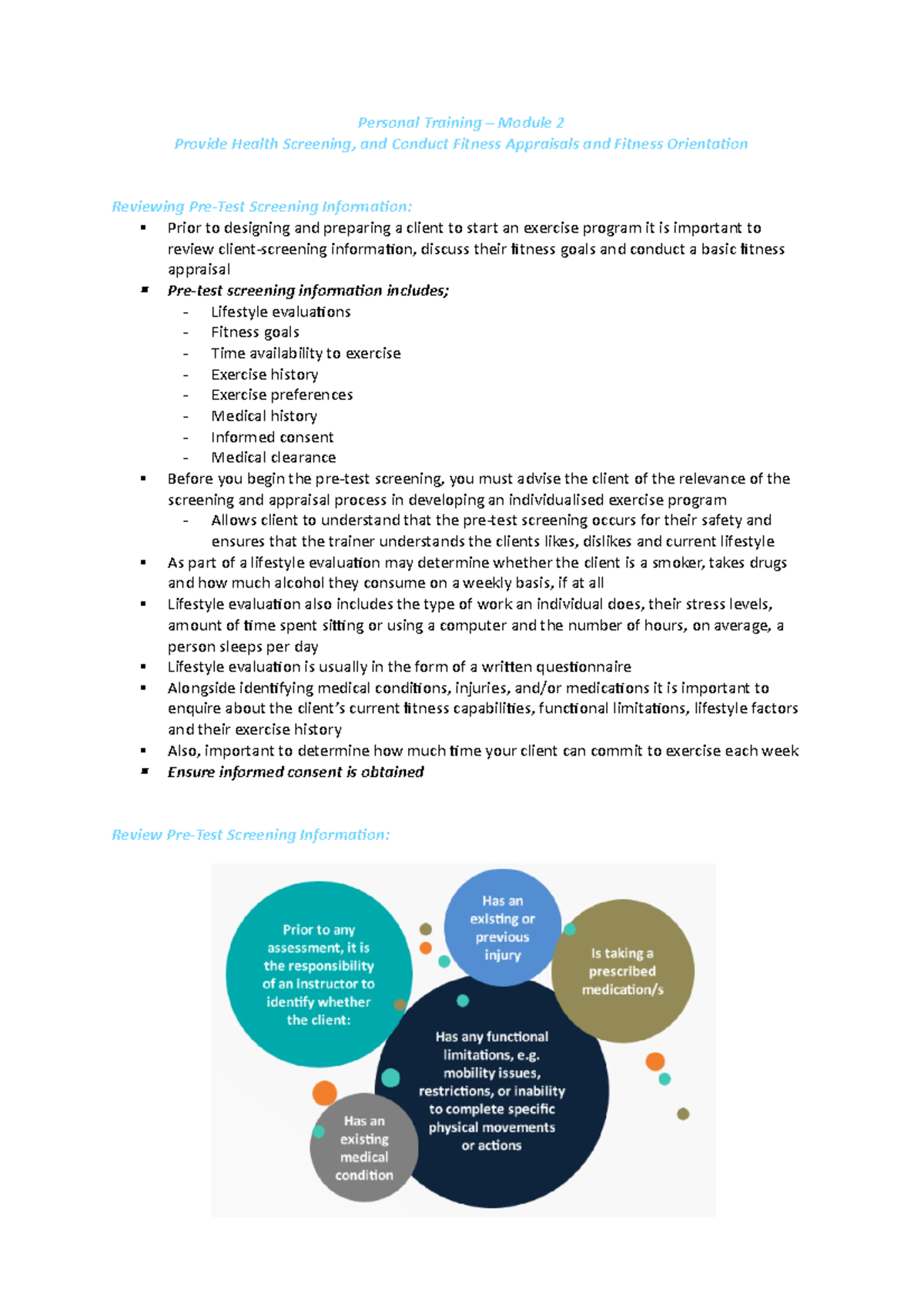 PT Module 2 Provide Health Screening - Personal Training – Module 2 ...