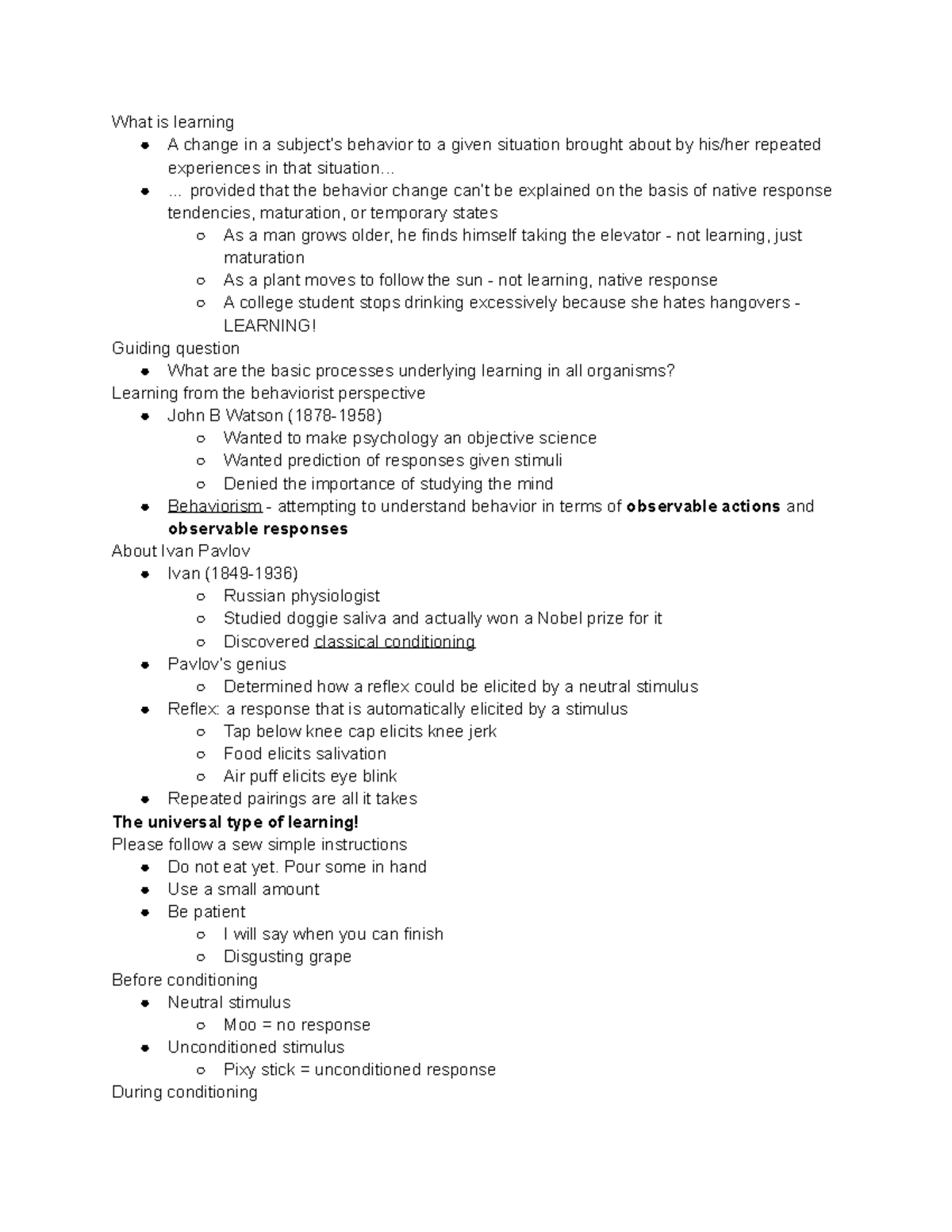 PSY 101 Tony Hermann - Psych 101 - What is learning A change in a ...